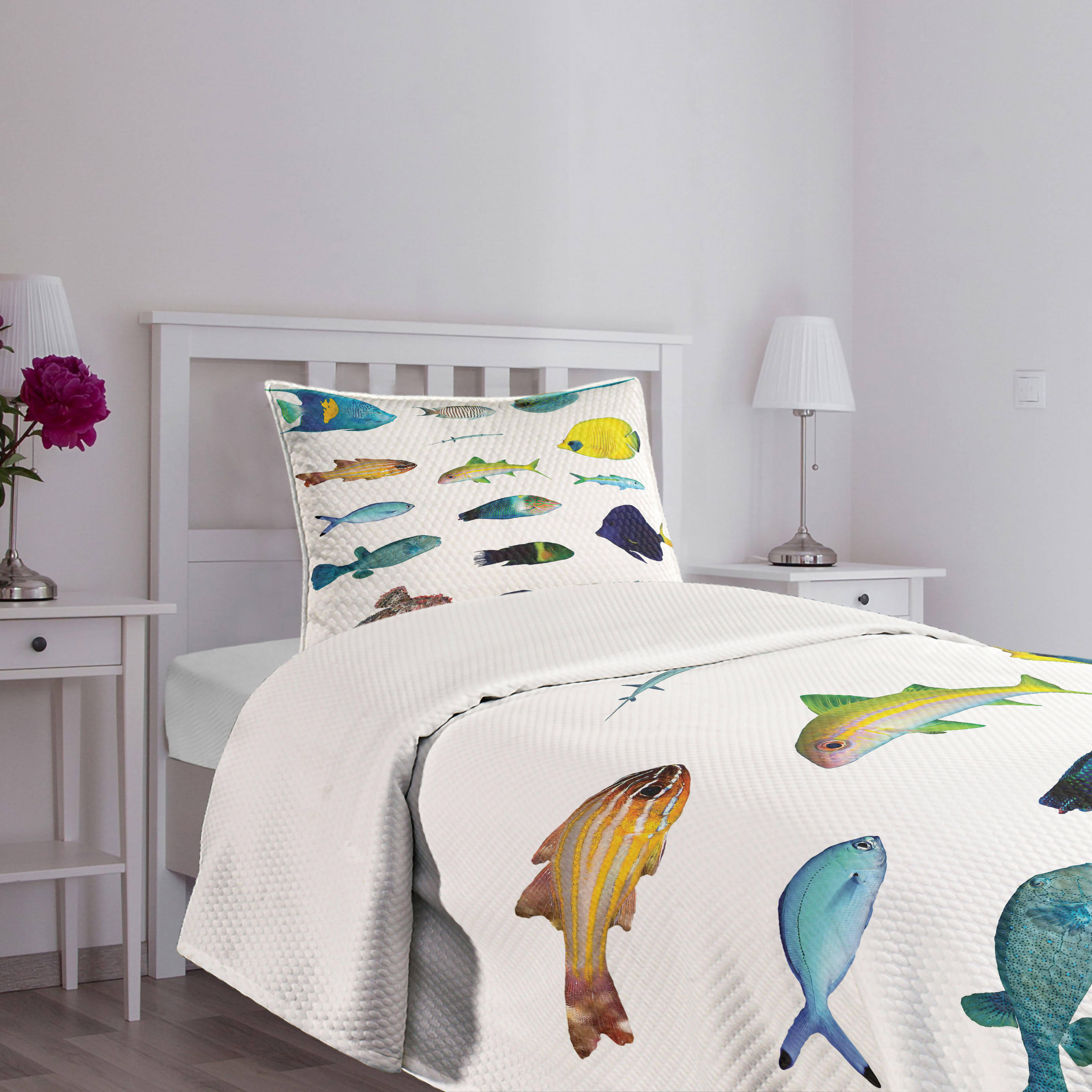 Ambesonne Fish Bedspread Set Marine Life Creatures Multicolor | Wayfair