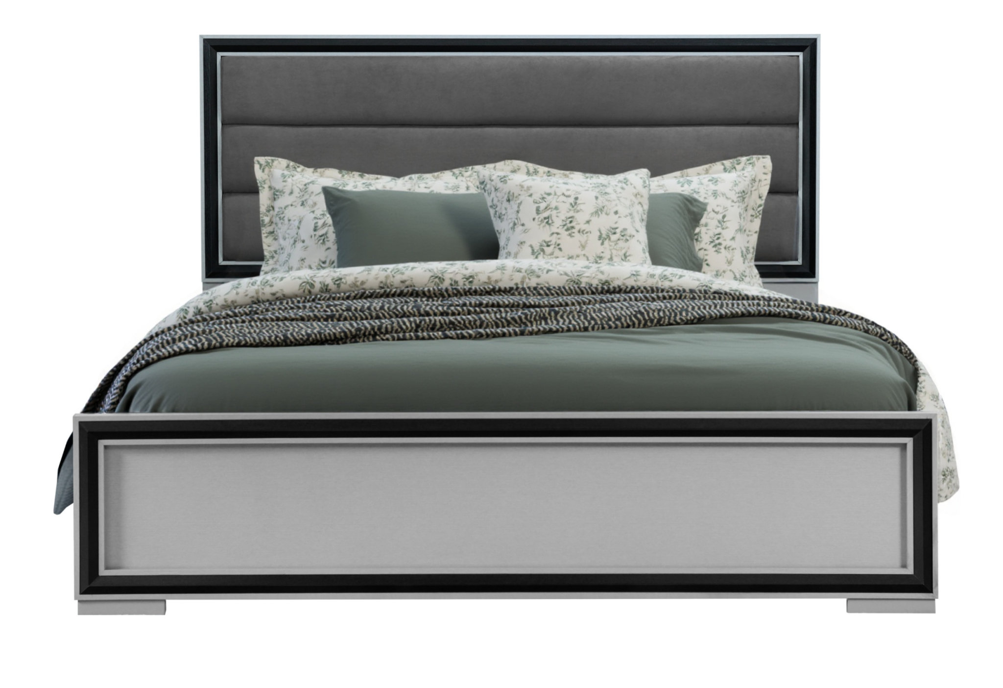 Latitude Run® Gray Ribbed Texture Wood And Upholstery King Bed Frame ...