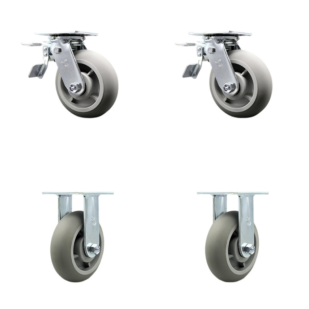 Service Caster 6 Inch Thermoplastic Rubber Caster Set with Roller ...