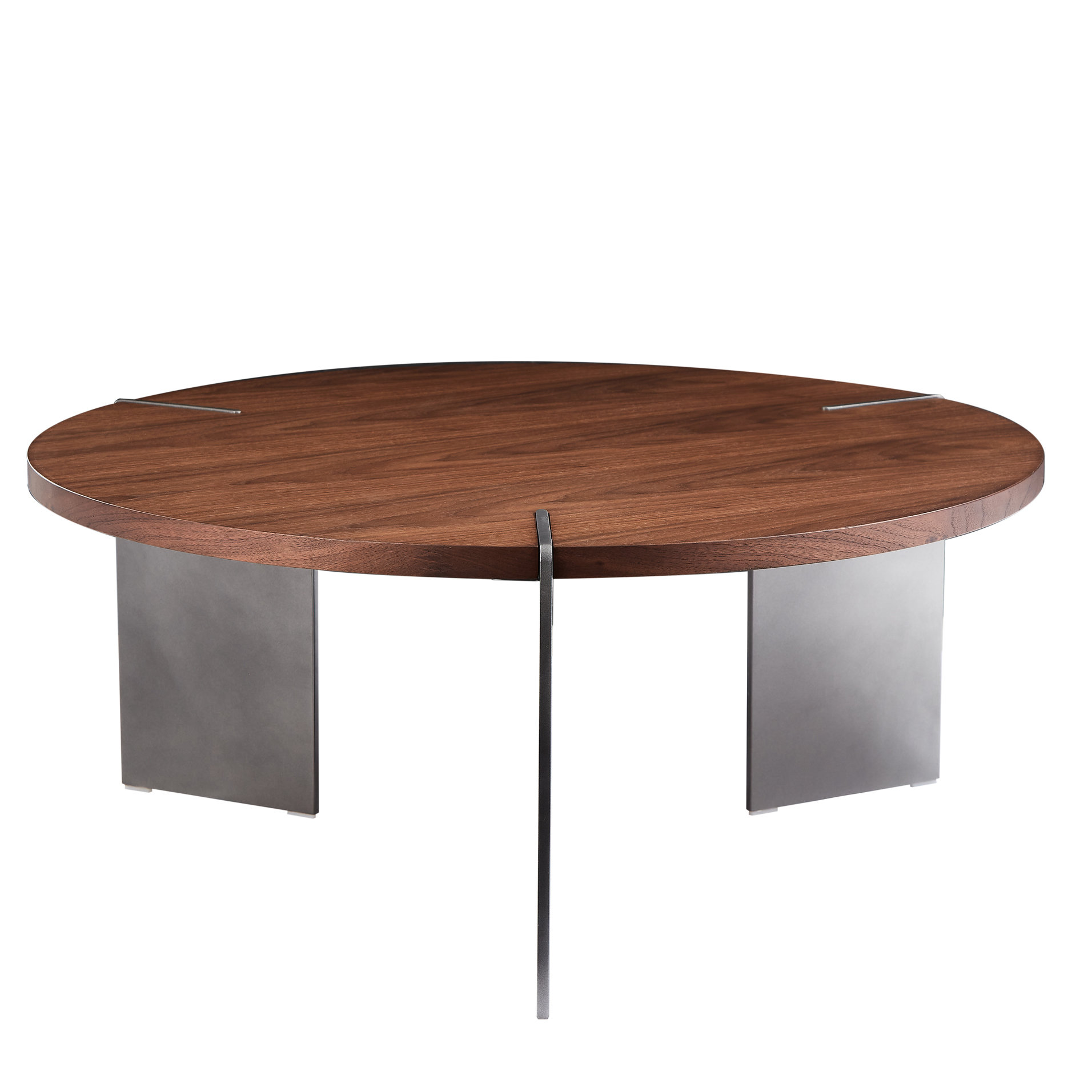 Corrigan Studio® Round Coffee Table Of Walnut And Metal - Strong Frame ...