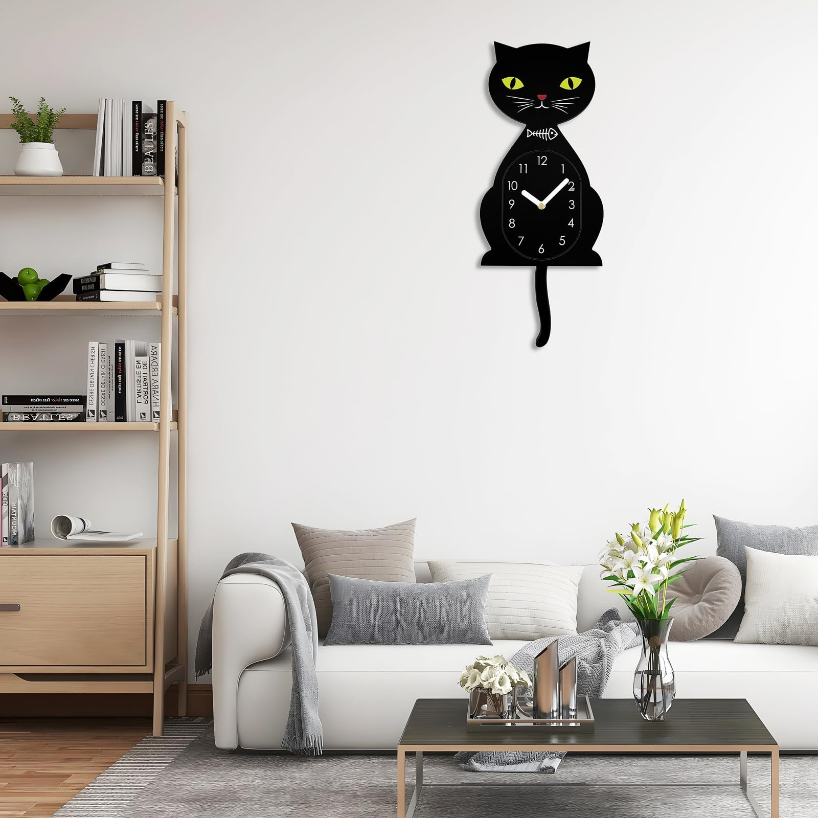 Latitude Run® Cat Wall Clock Silent Non Ticking Battery Operated With ...