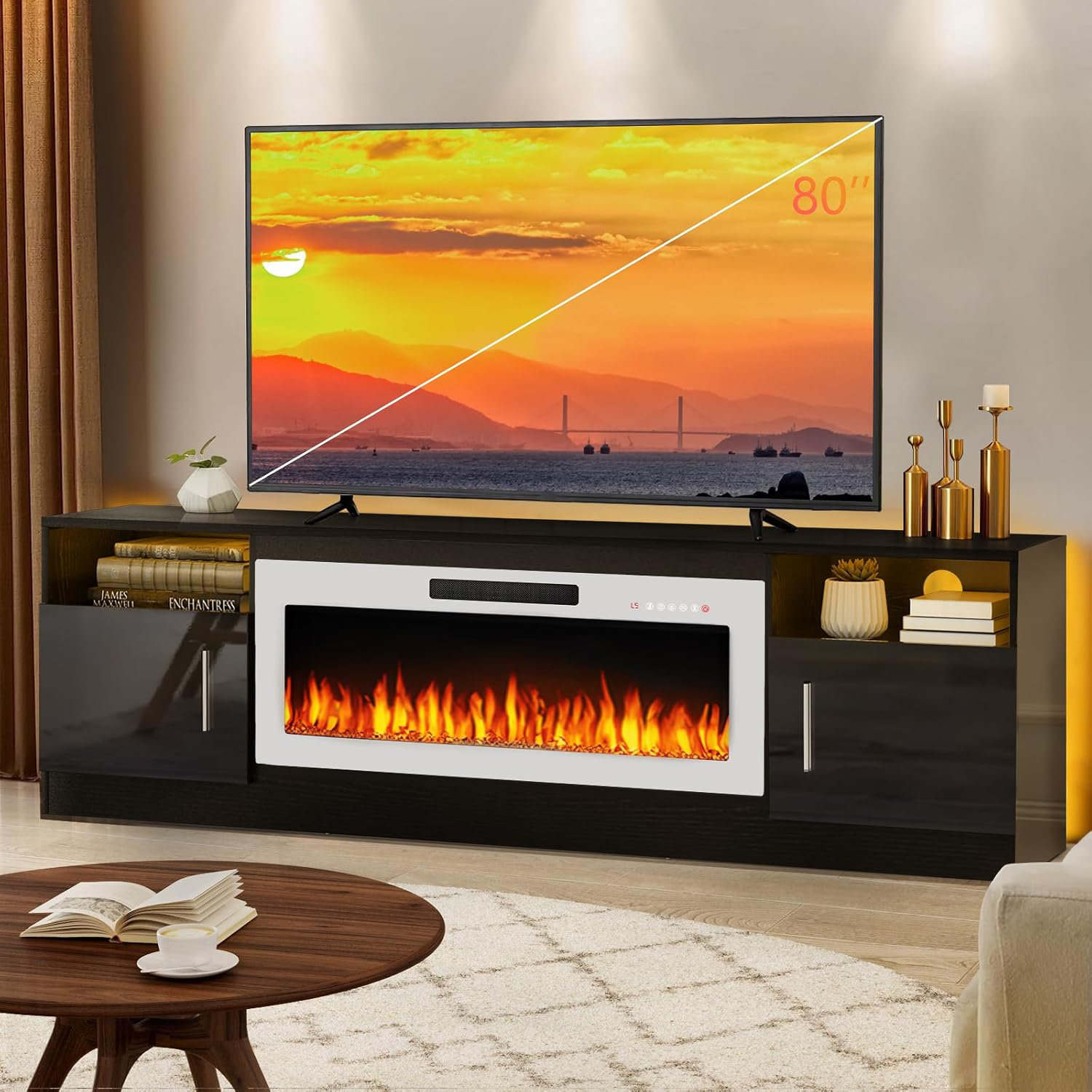 Symple Stuff Alazik 70 Inch Fireplace Tv Stand With White Fireplace ...
