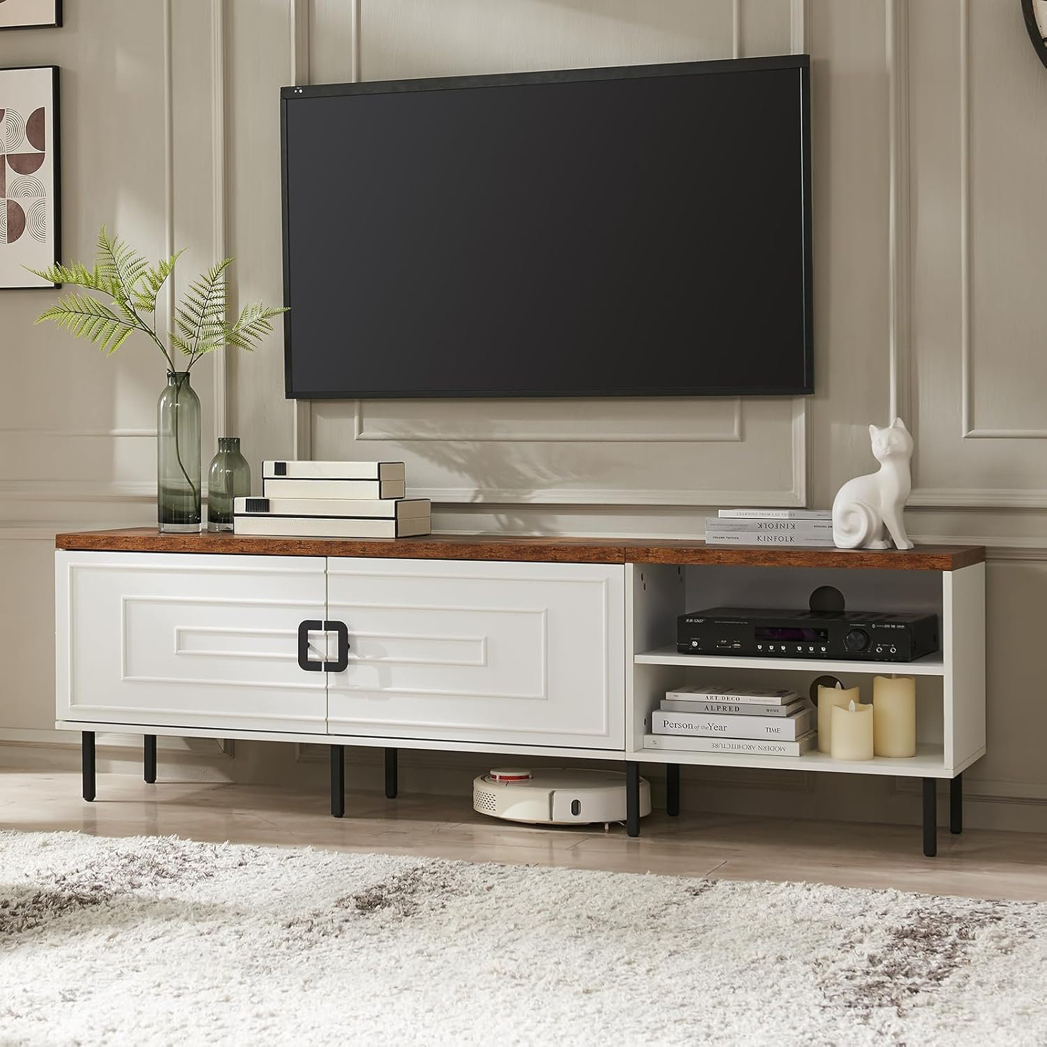 Latitude Run® White TV Stand 70" Farmhouse Modern Entertainment Center ...