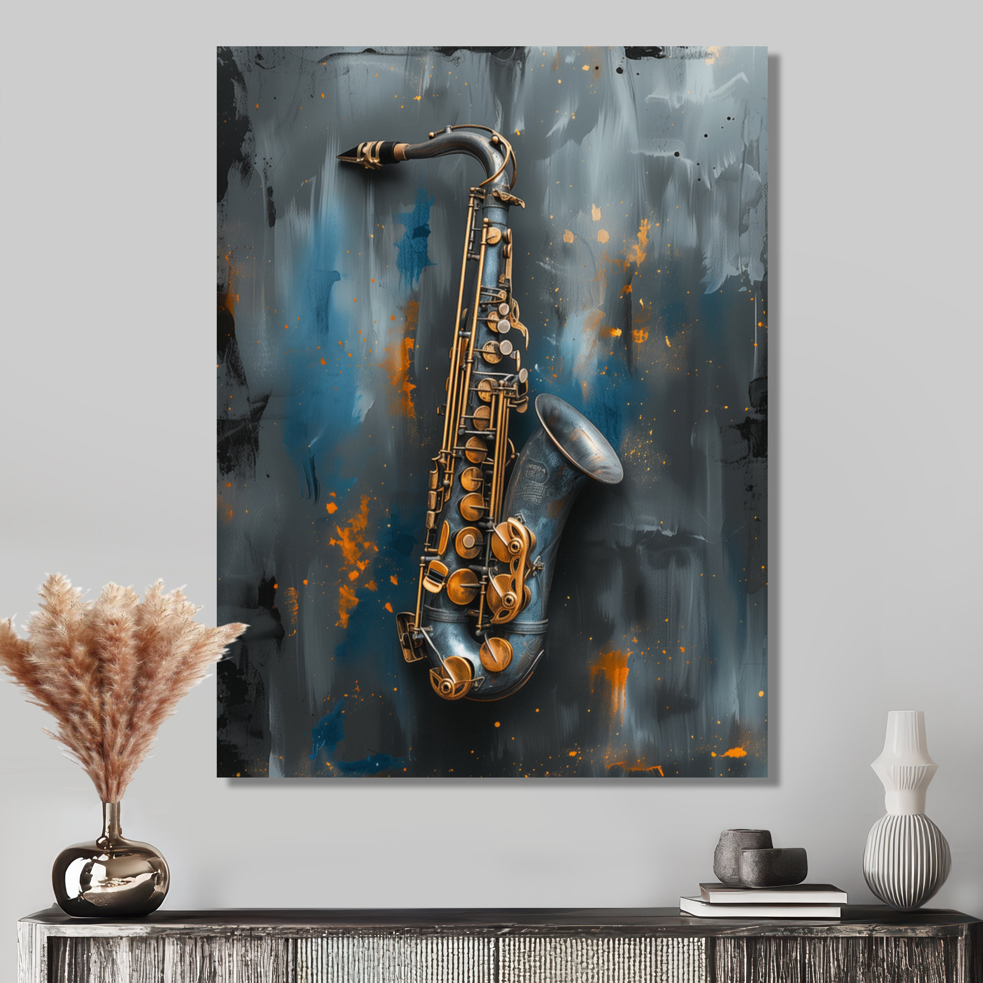Winston Porter Blue Grey Music Instument Saxophone - Music Wall Art ...
