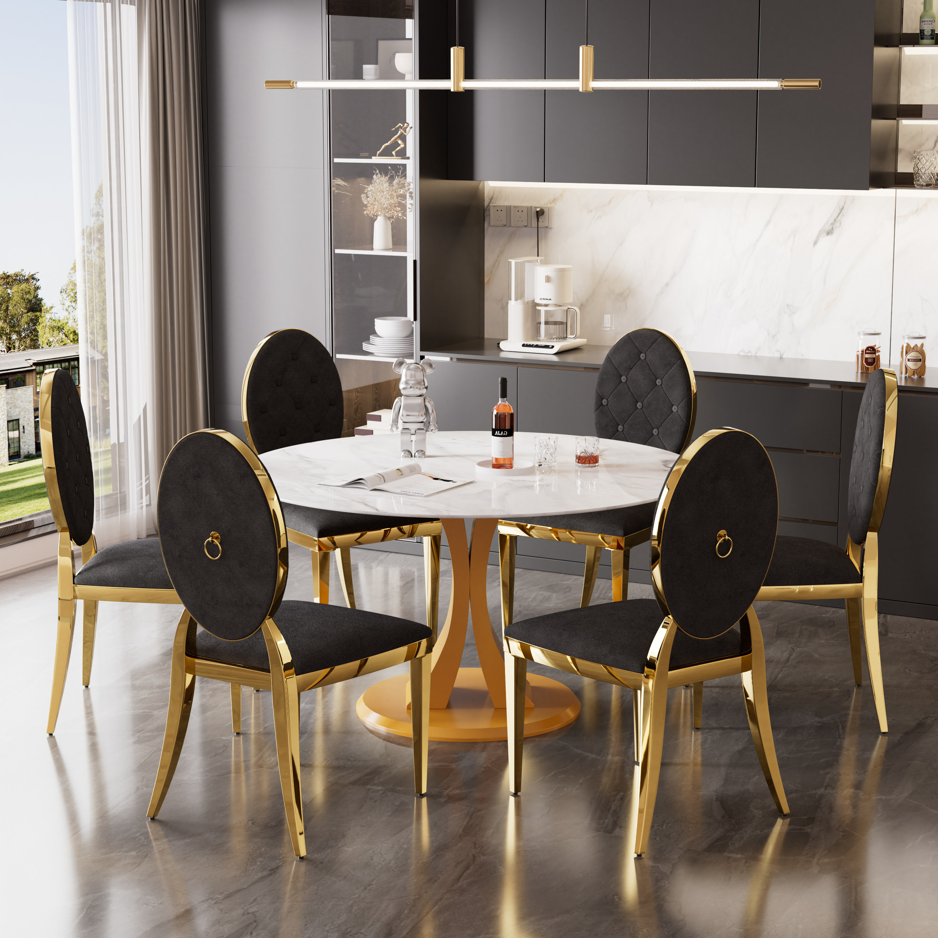 Mercer41 Modern Round Tempered Glass Pedestal Dining Set with Luxtury ...