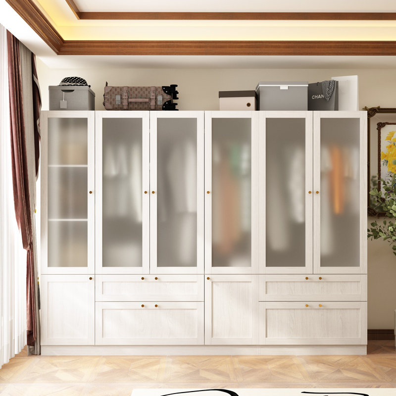 Latitude Run® Elegant Multi-Compartment Wardrobe With Frosted Glass ...