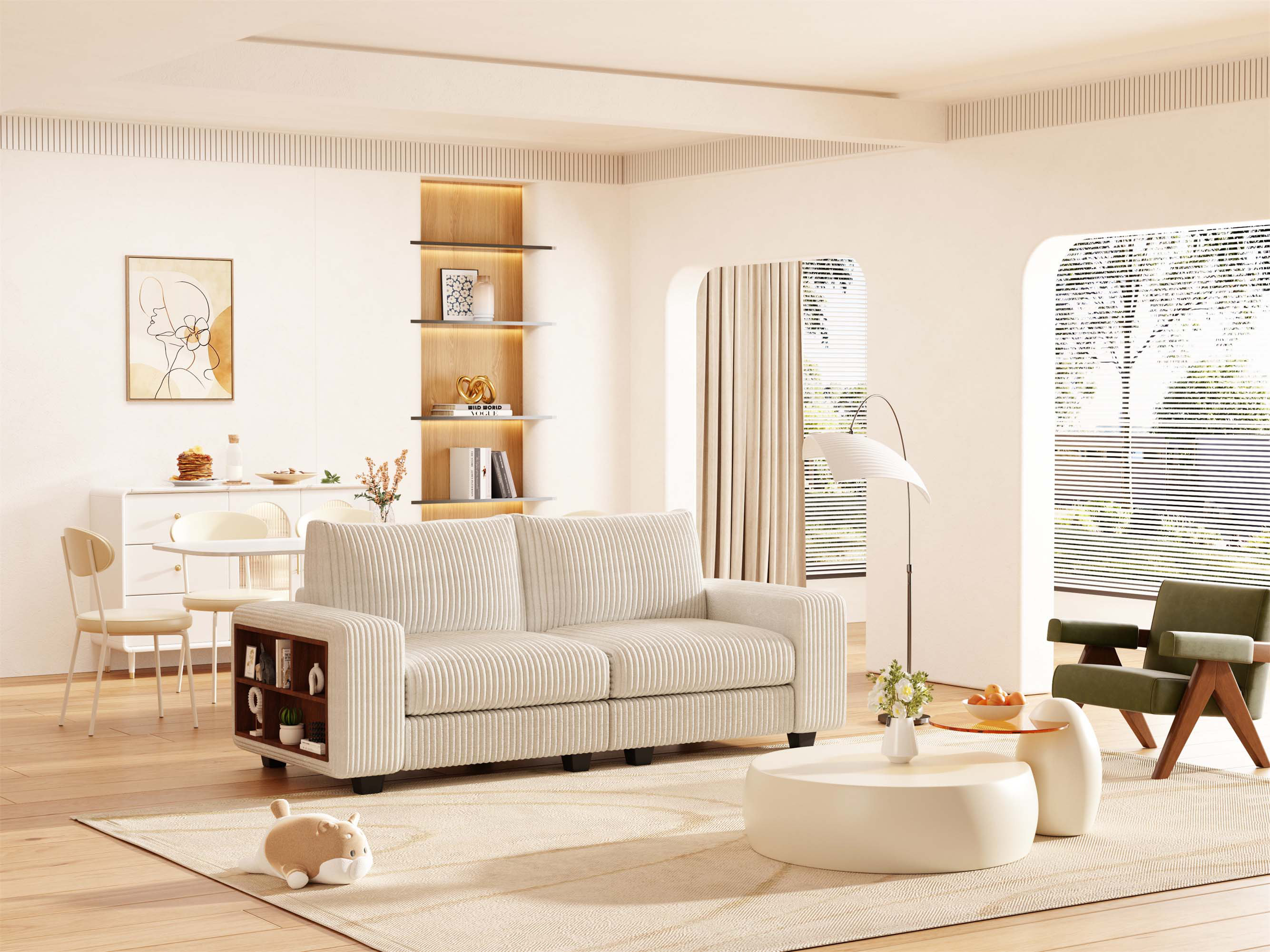 George Oliver Modular Combination Double Sofa, Wooden Frame Locker With ...