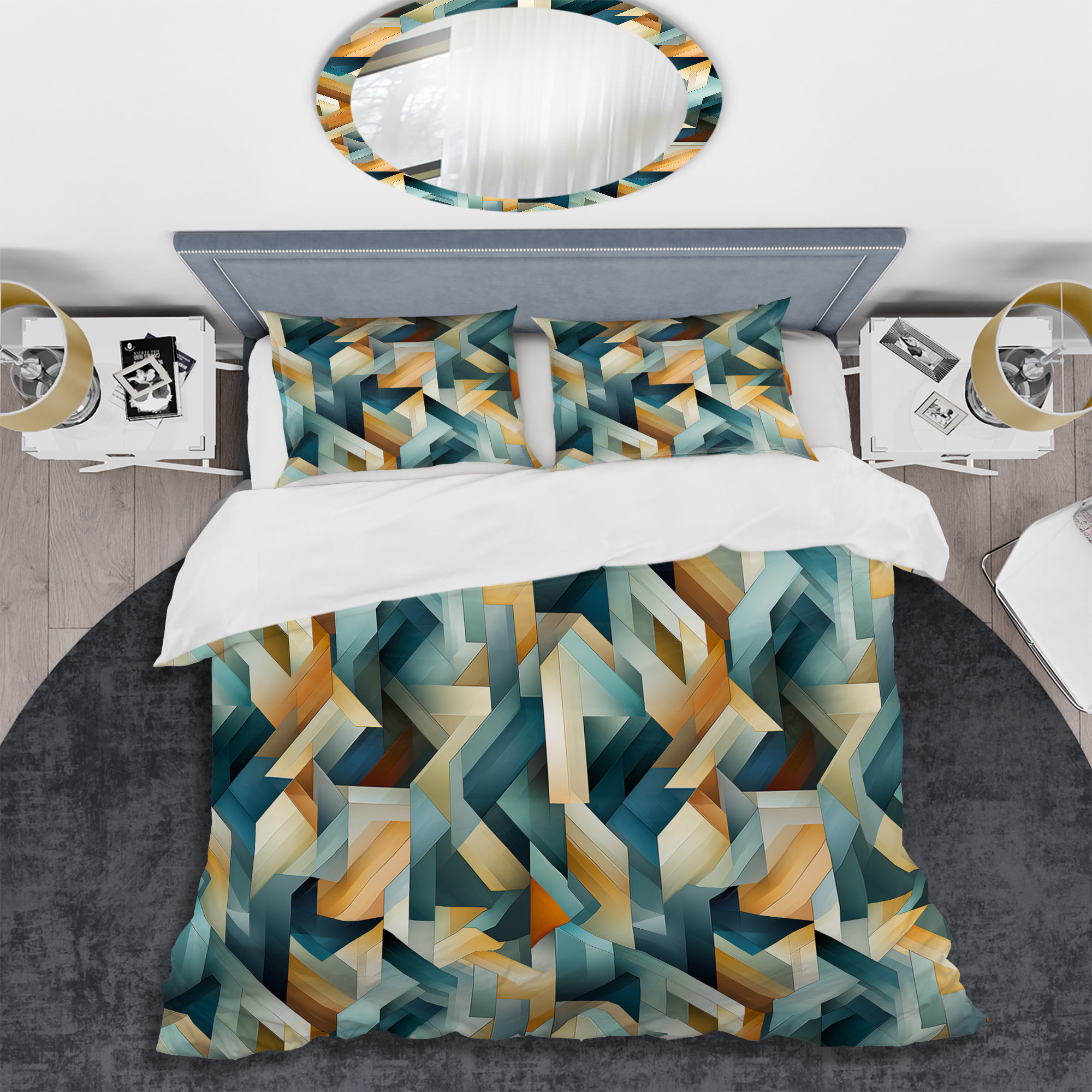 Design Art Gold Mystical Geometry Lines Symmetry Duvet Cover Set | Wayfair