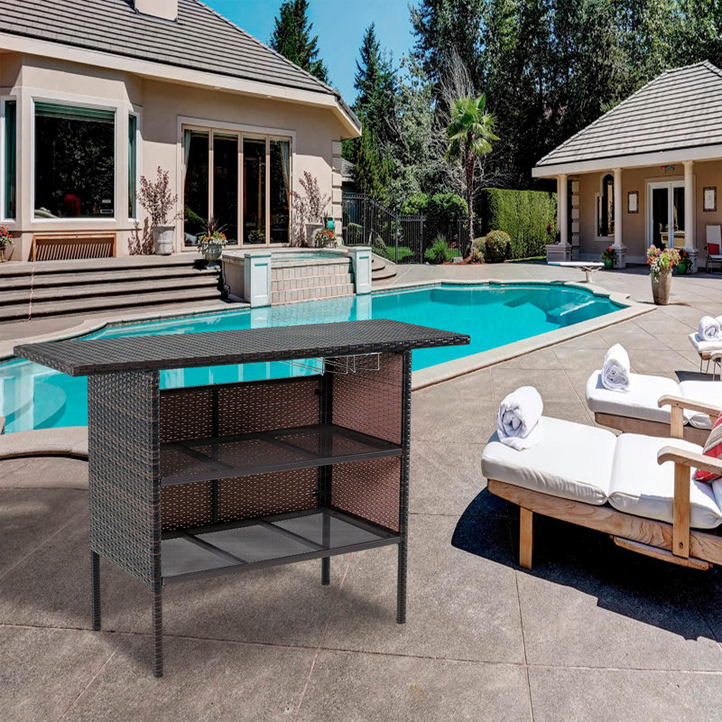 Mercury Row® Antigo Rectangular Wicker/Rattan Outdoor Bar Counter Table ...