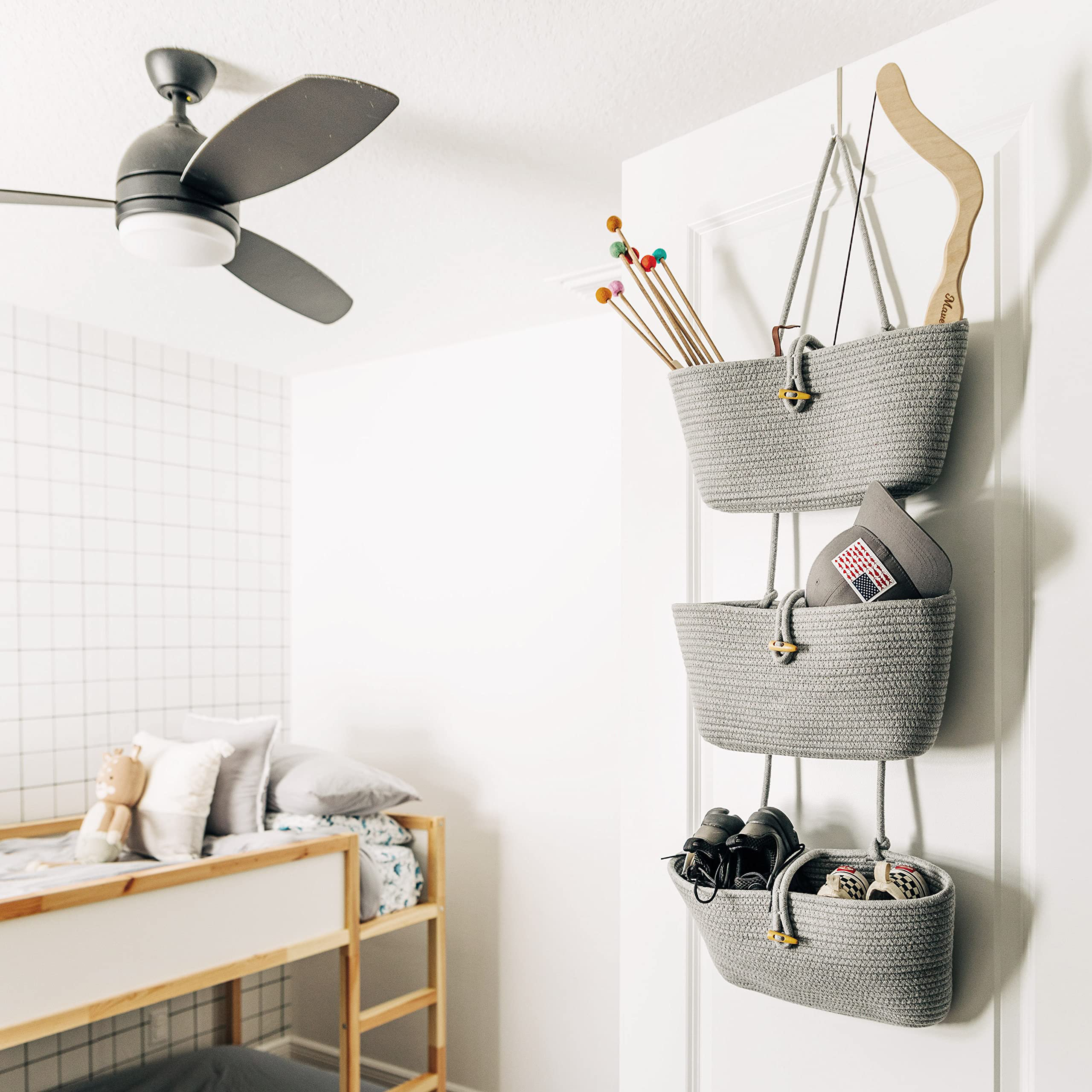 Hokku Designs Grey Wall Hanging Storage Basket | Behind Door Storage ...