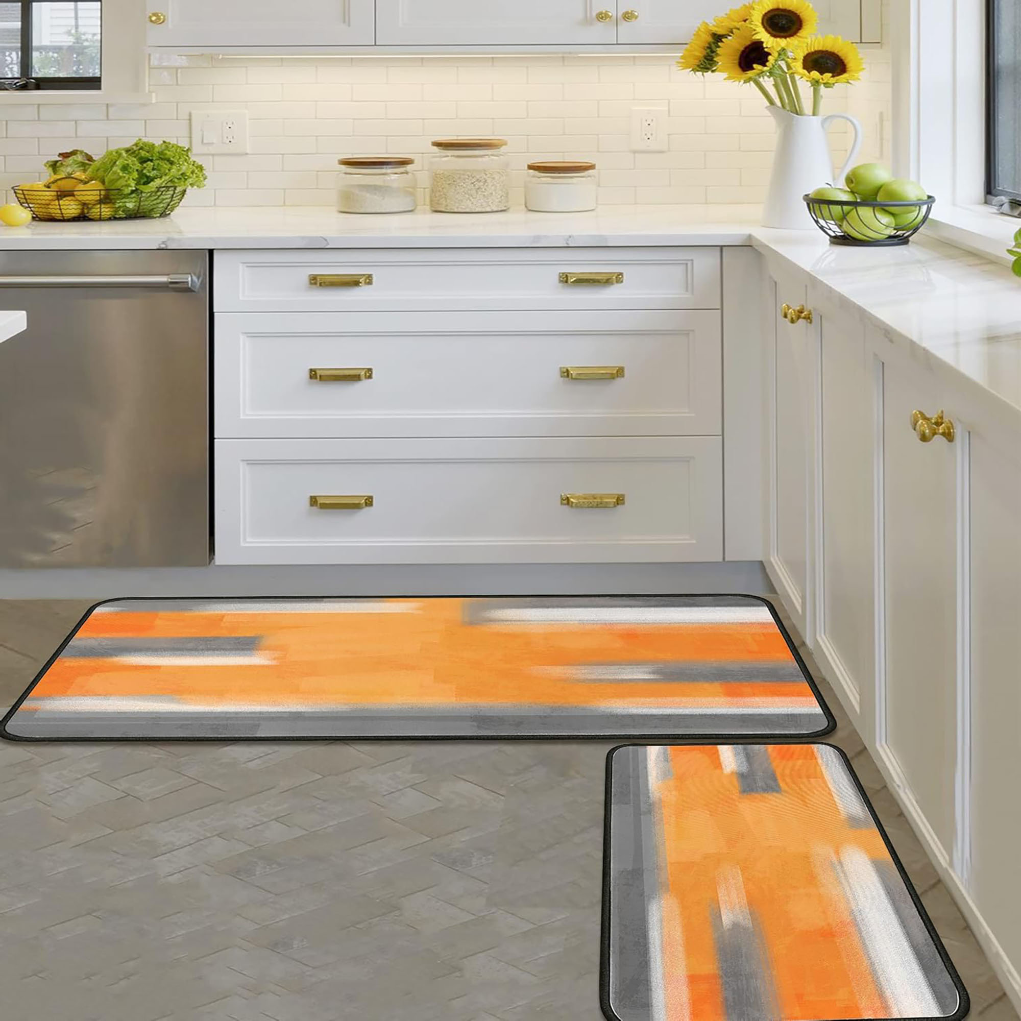 Ivy Bronx Orange Kitchen Rugs Set Of 2 ,Kitchen Floor Mats ,Non-Slip ...