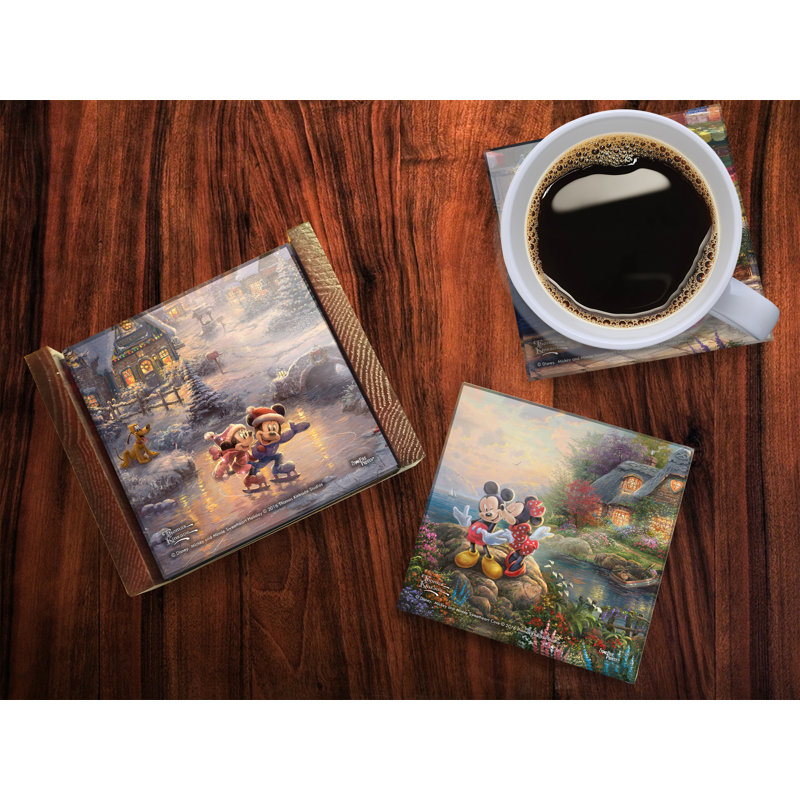 Trend Setters 4 Piece Disney Mickey and Minnie Mouse Glass Coaster Set ...
