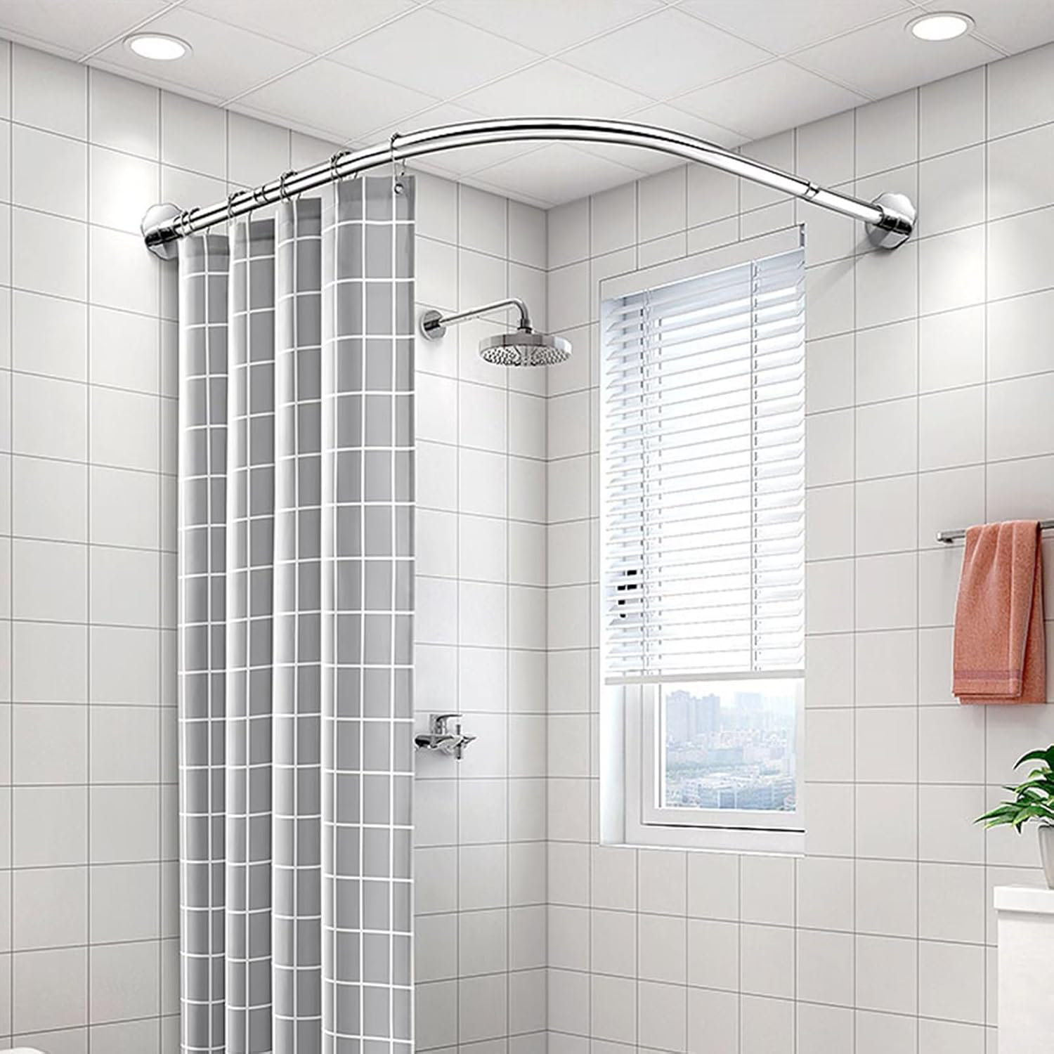 MABOSY Corner Shower Curtain Rod Adjustable Stainless Steel L Shaped ...
