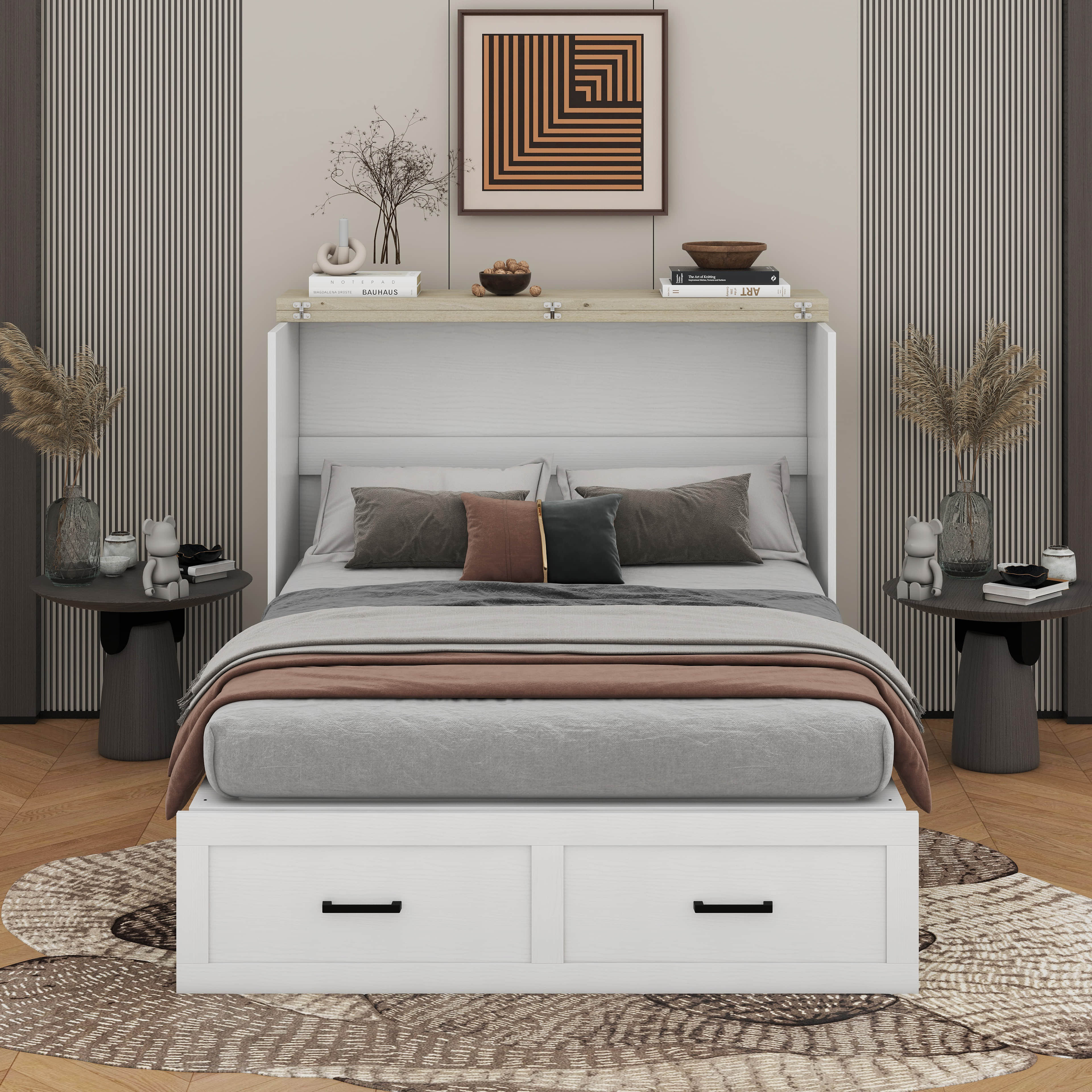 Gracie Oaks Farmhouse Murphy Cabinet Bed With Charging Station | Wayfair