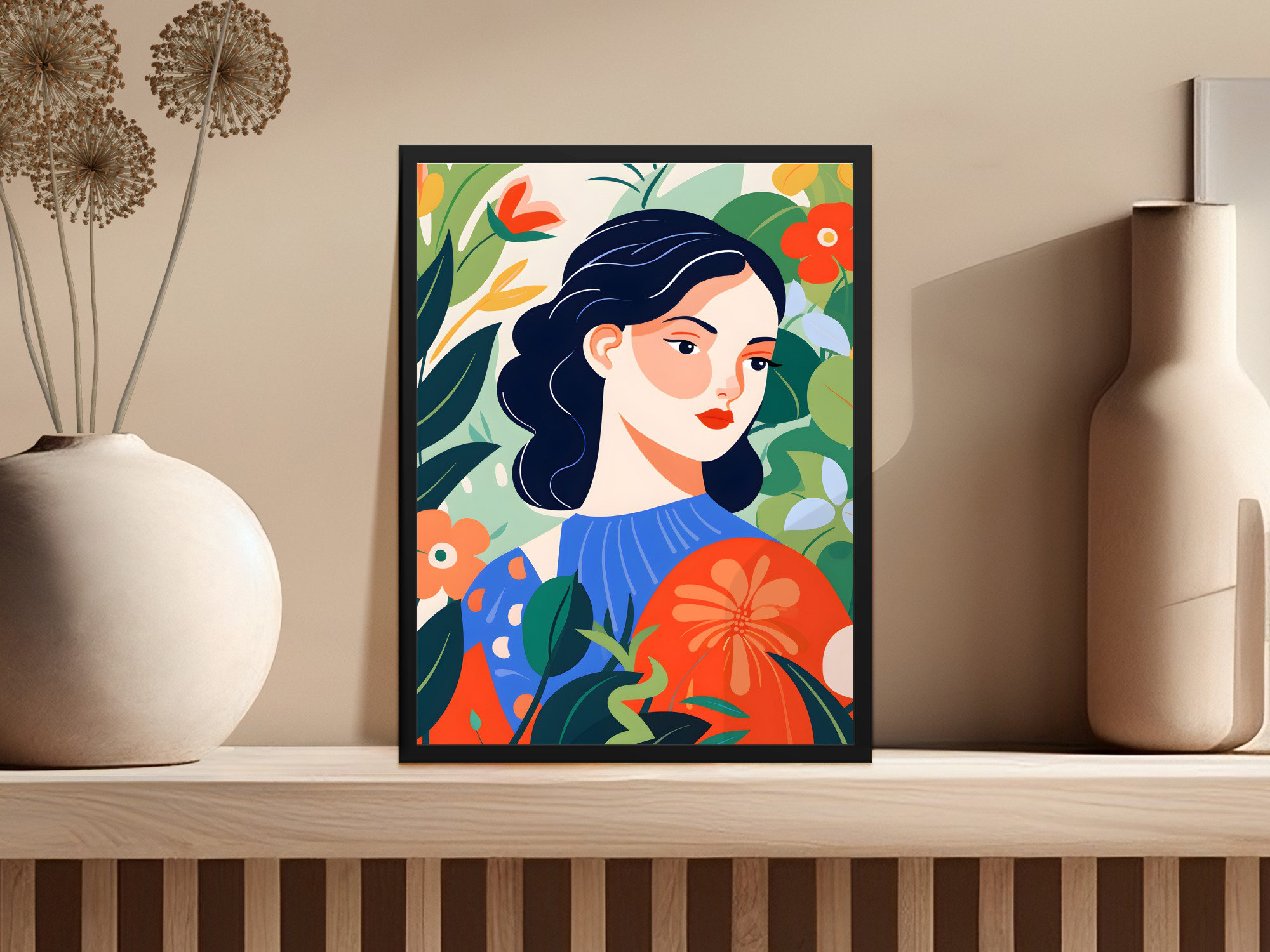 Lark Manor Floral Lady Abstract Style With Framed Black Border Poster ...