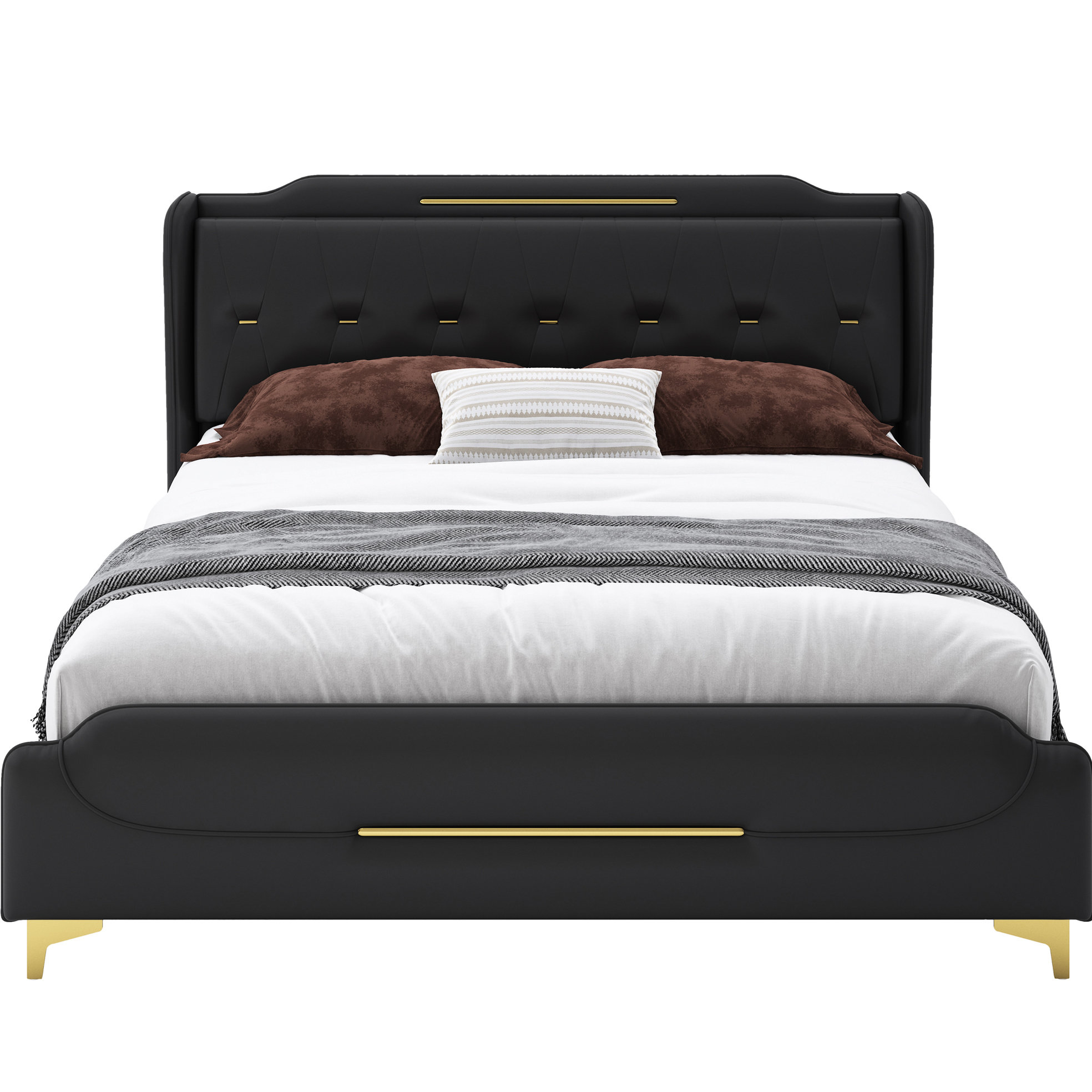 Latitude Run® Platform Bed Frame With Pu Upholstered Wingback, , Solid ...