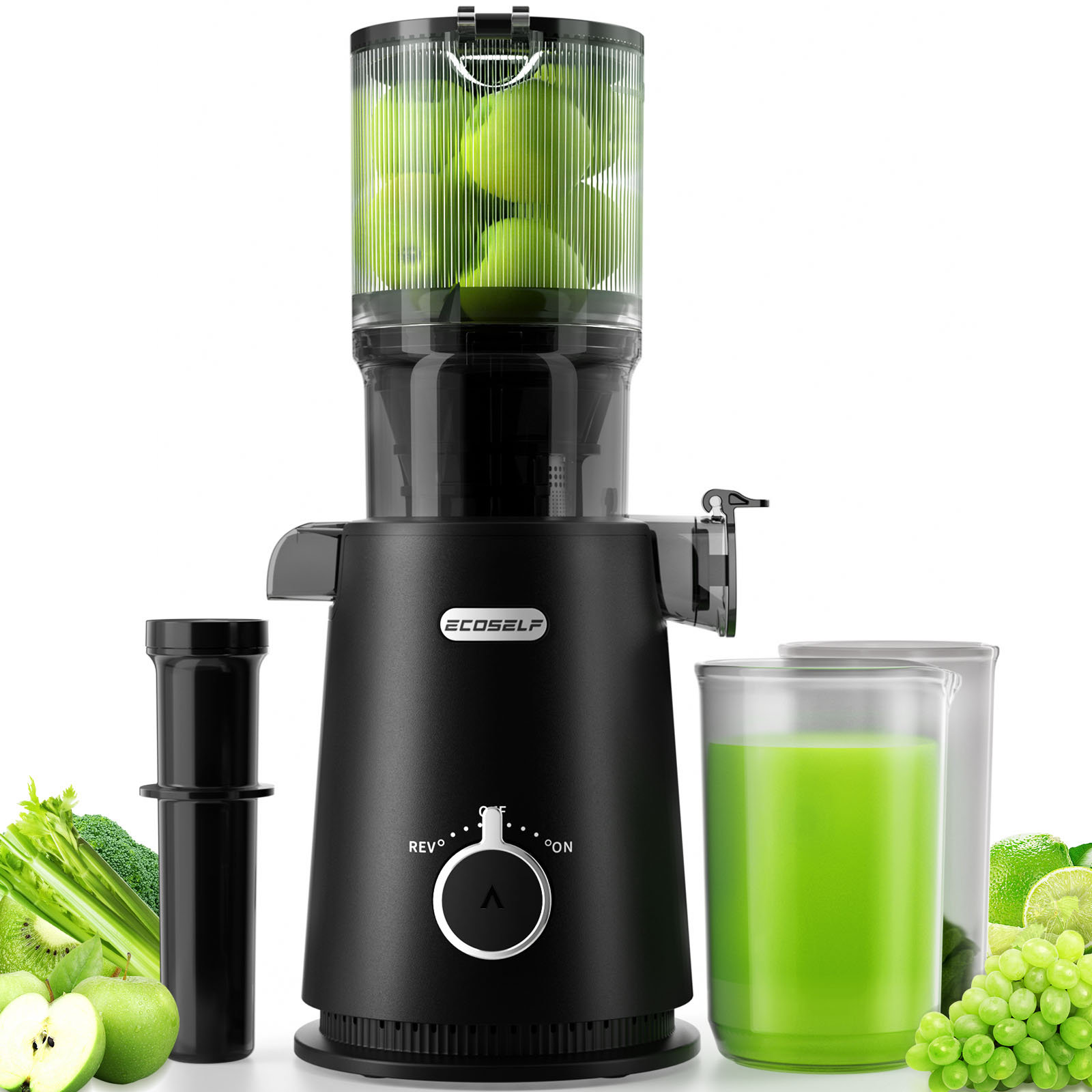 Ecoself Cold Press Juicer with 4.35" Large Feed Chute Fit Whole Fruits ...
