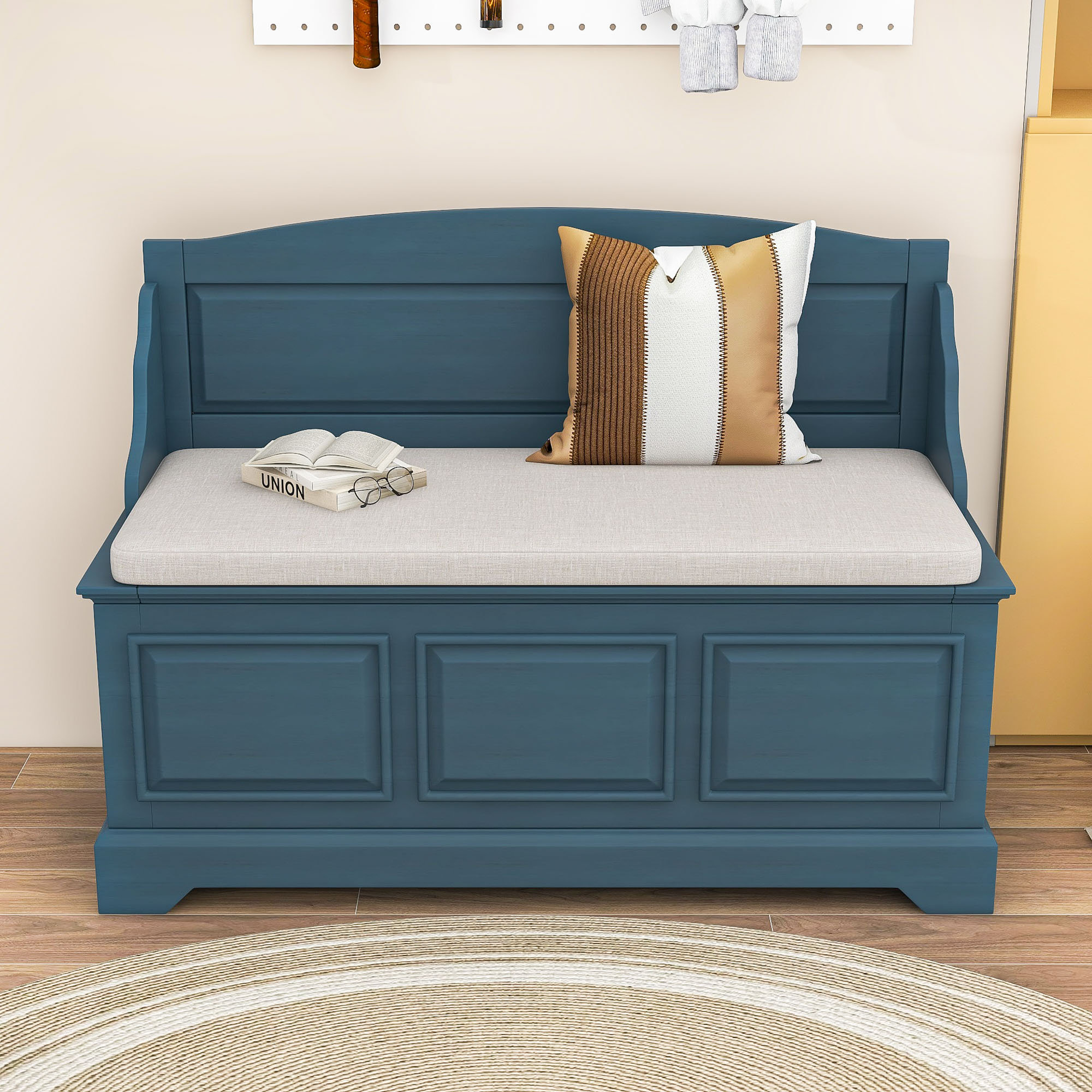 Lark Manor Retro Bench with Cushioned Seat, Hidden Storage and Soft ...