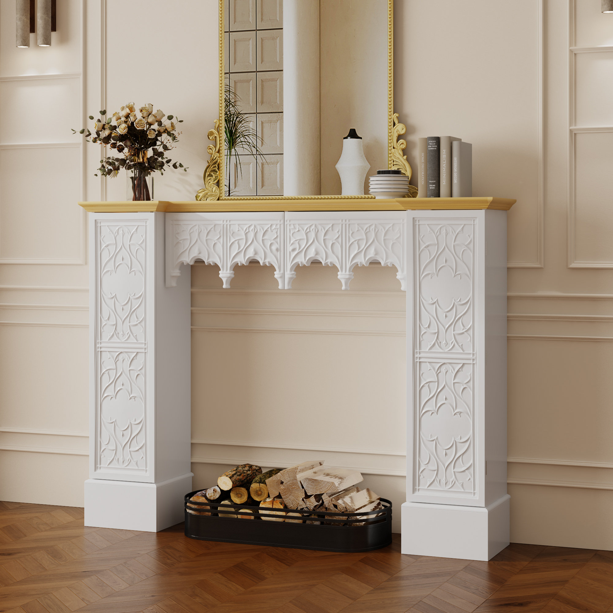 Fleur De Lis Living Soild Wood Decorative Fireplace Surround With ...