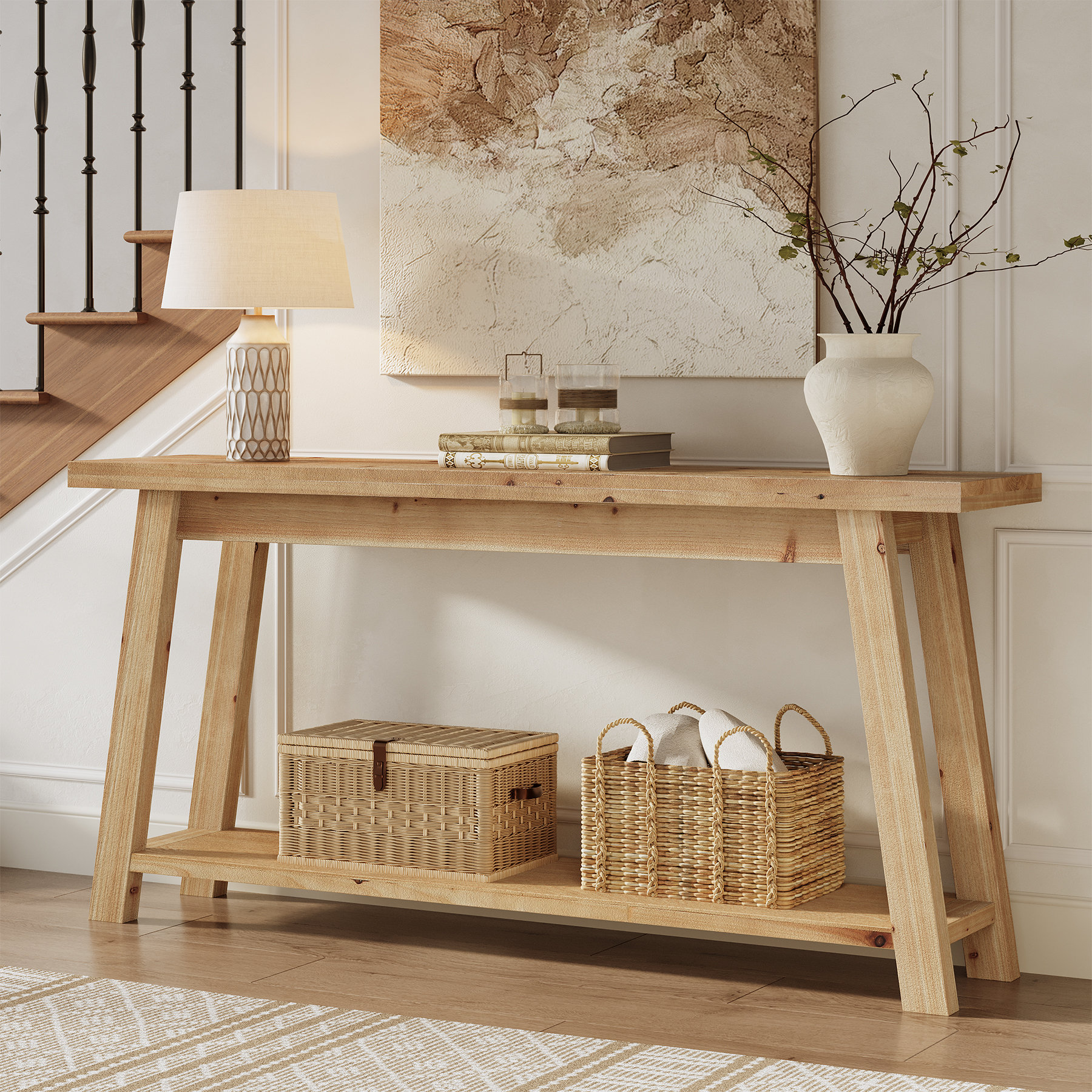 Ophelia & Co. 70.8'' Long Solid Wood Entryway Console Table With Shelf ...
