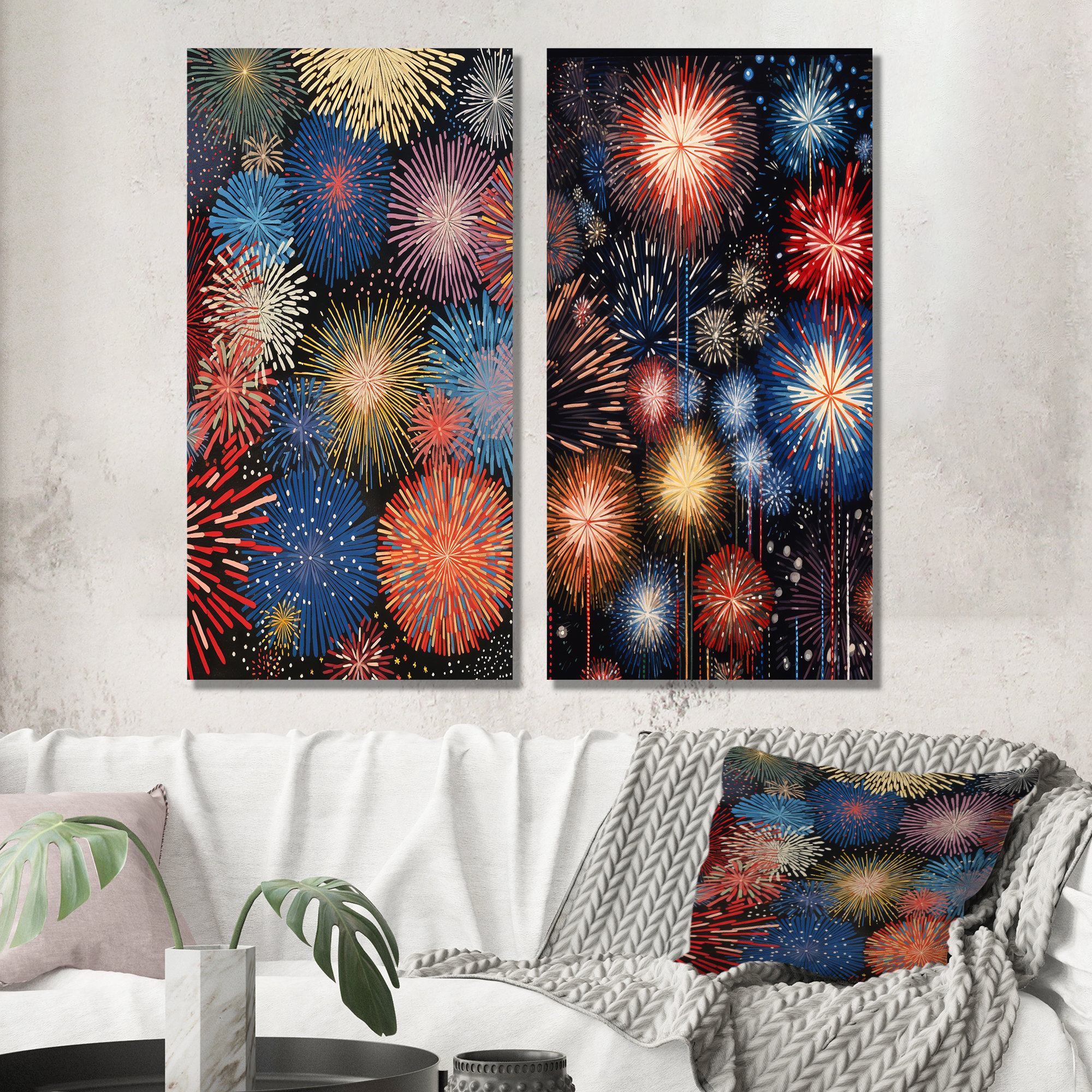 Design Art Colourful Fireworks Spectacle - Fireworks Metal Wall Art Set ...