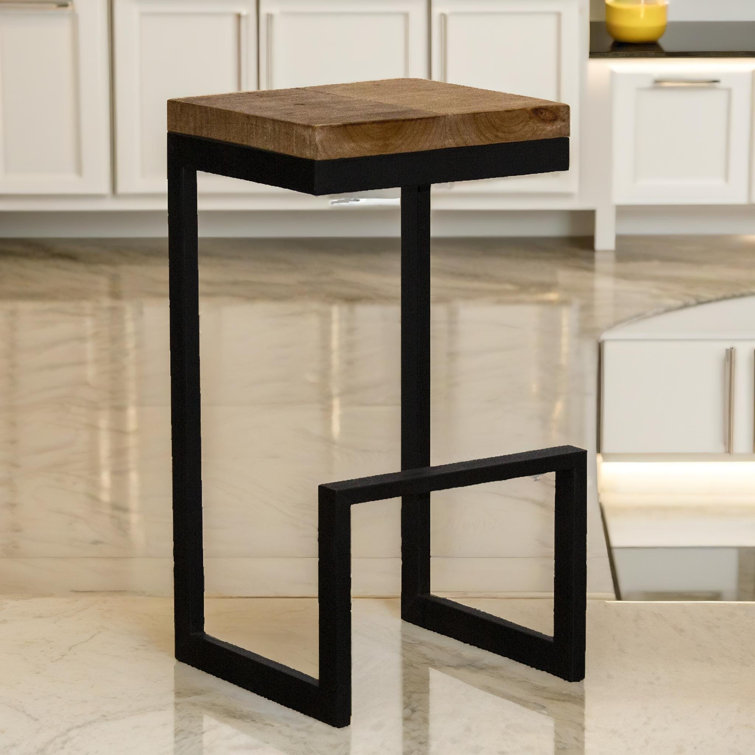 Latitude Run Alcivar Rustic Industrial Solid Wooden 60cm Stool, Metal ...
