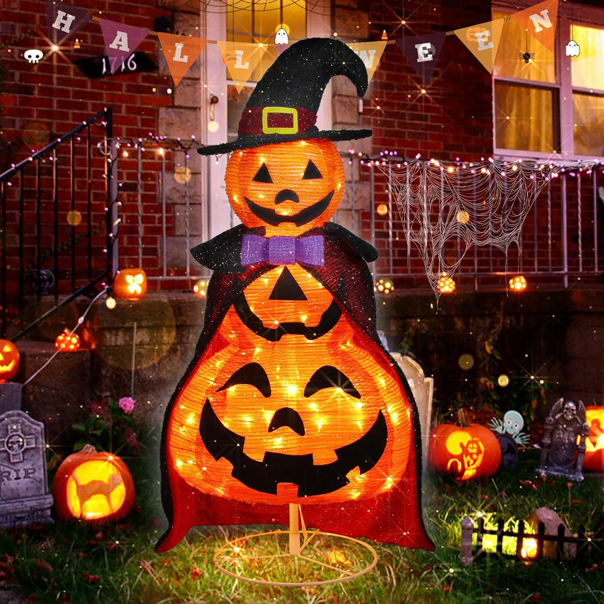 The Holiday Aisle® 3.5FT Halloween Light Up Pumpkin Front Porch ...