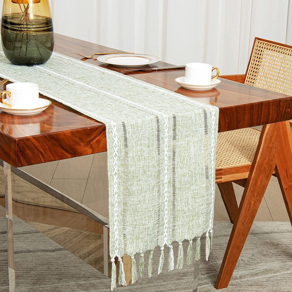 Gracie Oaks Rustic Farmhouse Table Runners With Tassels, Cotton Linen ...