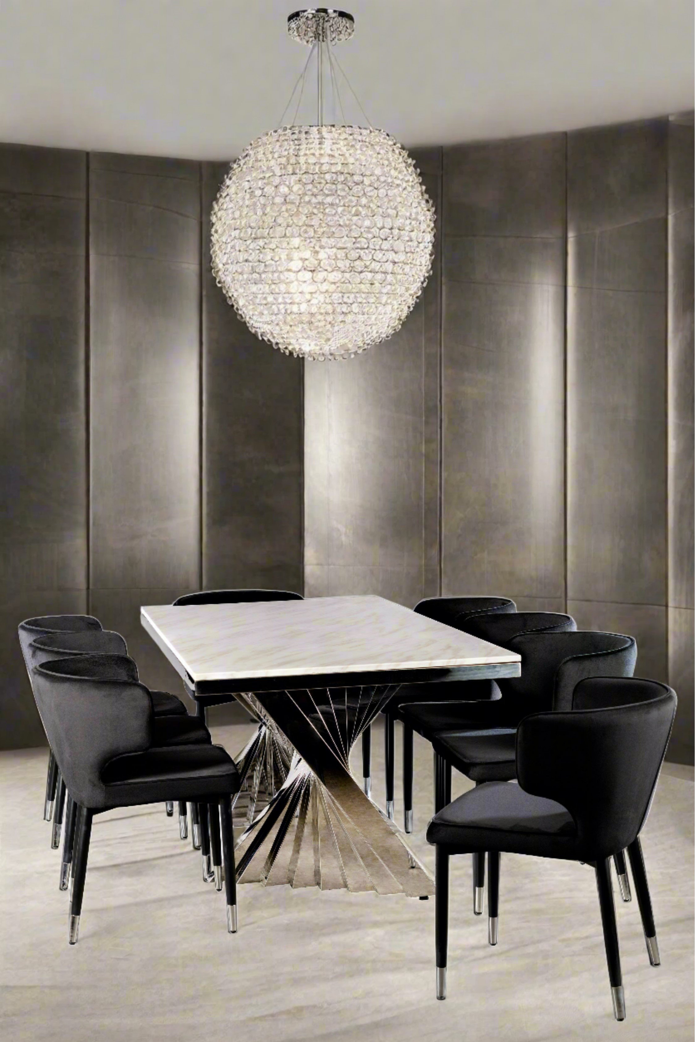 Statements by J Waterfall 9-Piece Rectangular Marble Dining Table Set ...