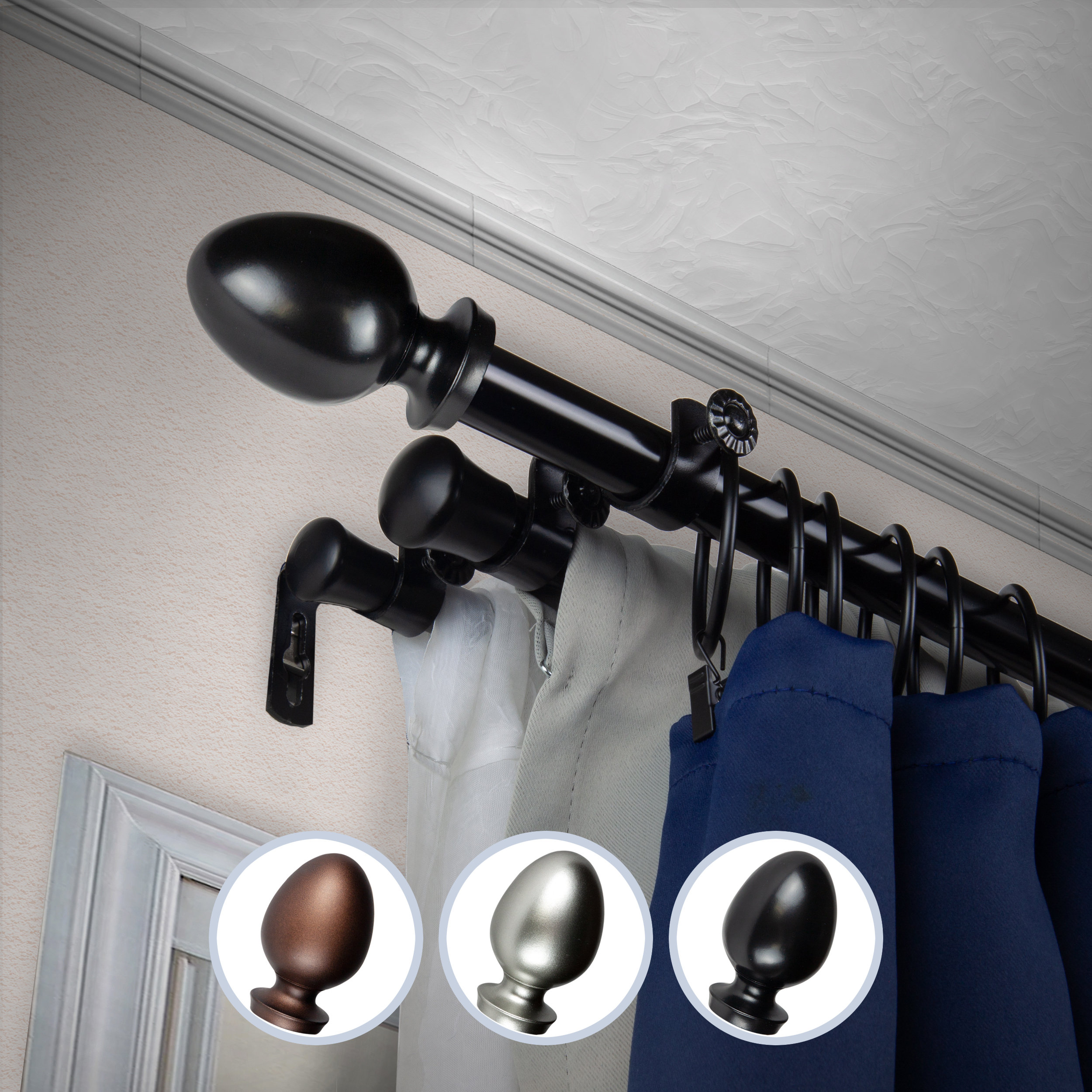 Wildon Home® Alfried 13/16" Triple Curtain Rod 66-120 Inch - Satin ...