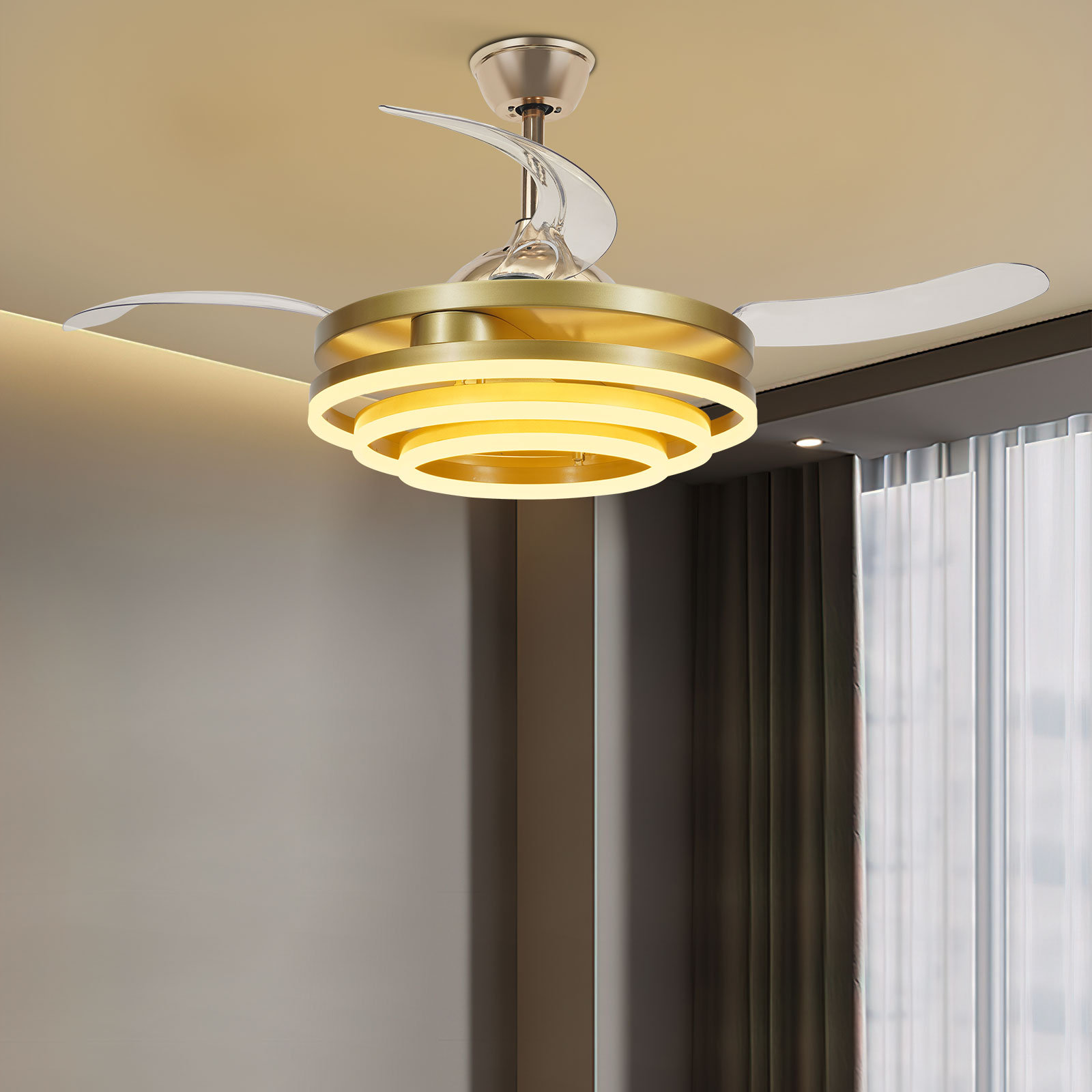 Mercer41 Brochard 42" Dimmable Retractable Blades Ceiling Fan with LED ...