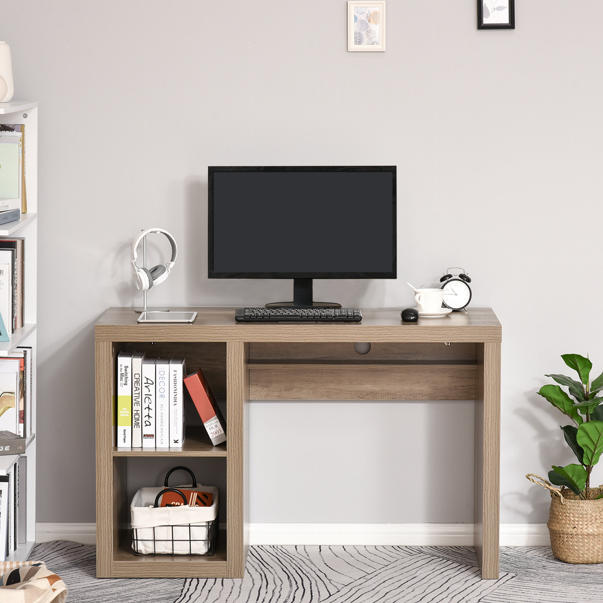 Latitude Run® Rectangle Computer Desk Thick Board With Display Shelves ...