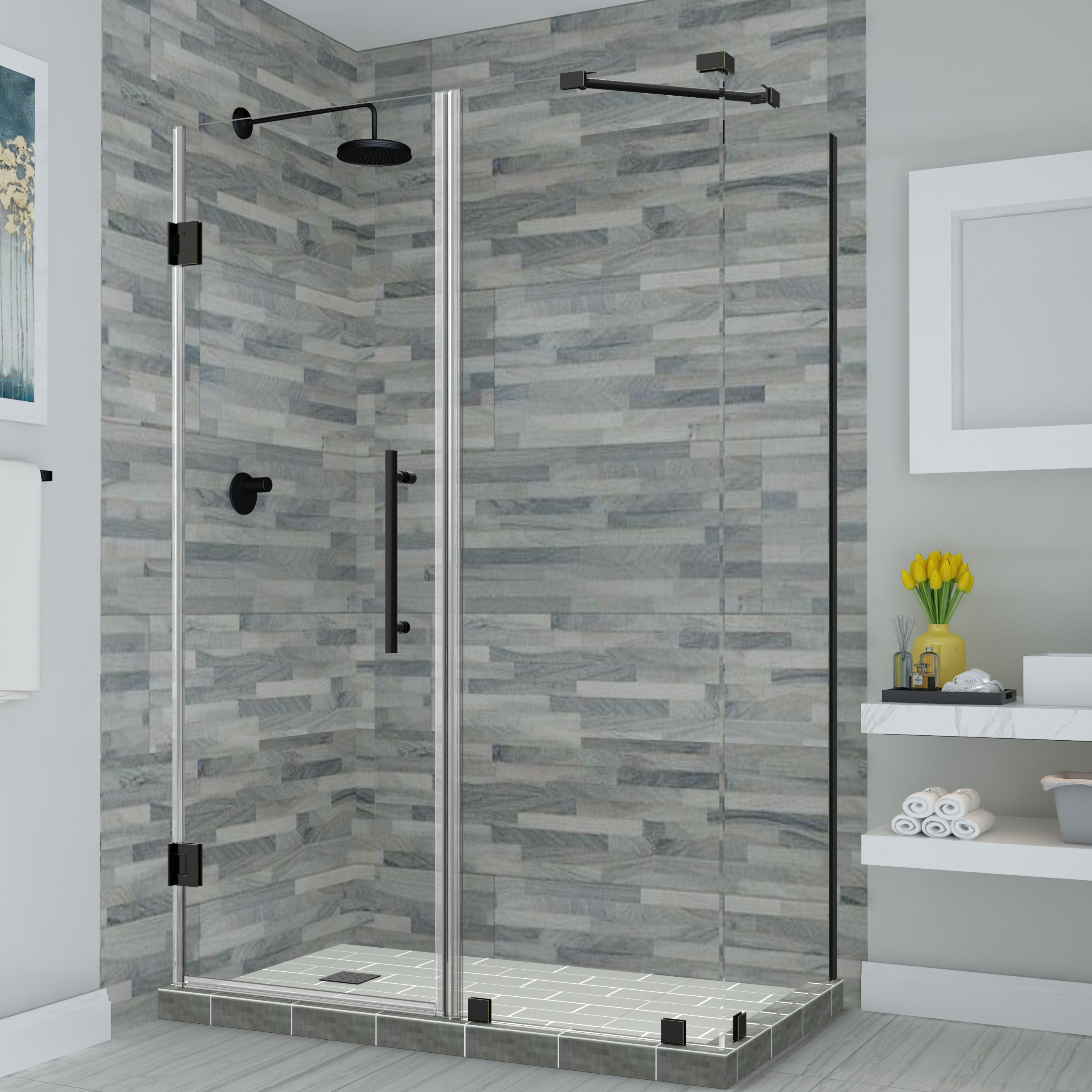 Aston Bromley Semi-frameless Rectangle Hinged Shower Enclosure | Wayfair