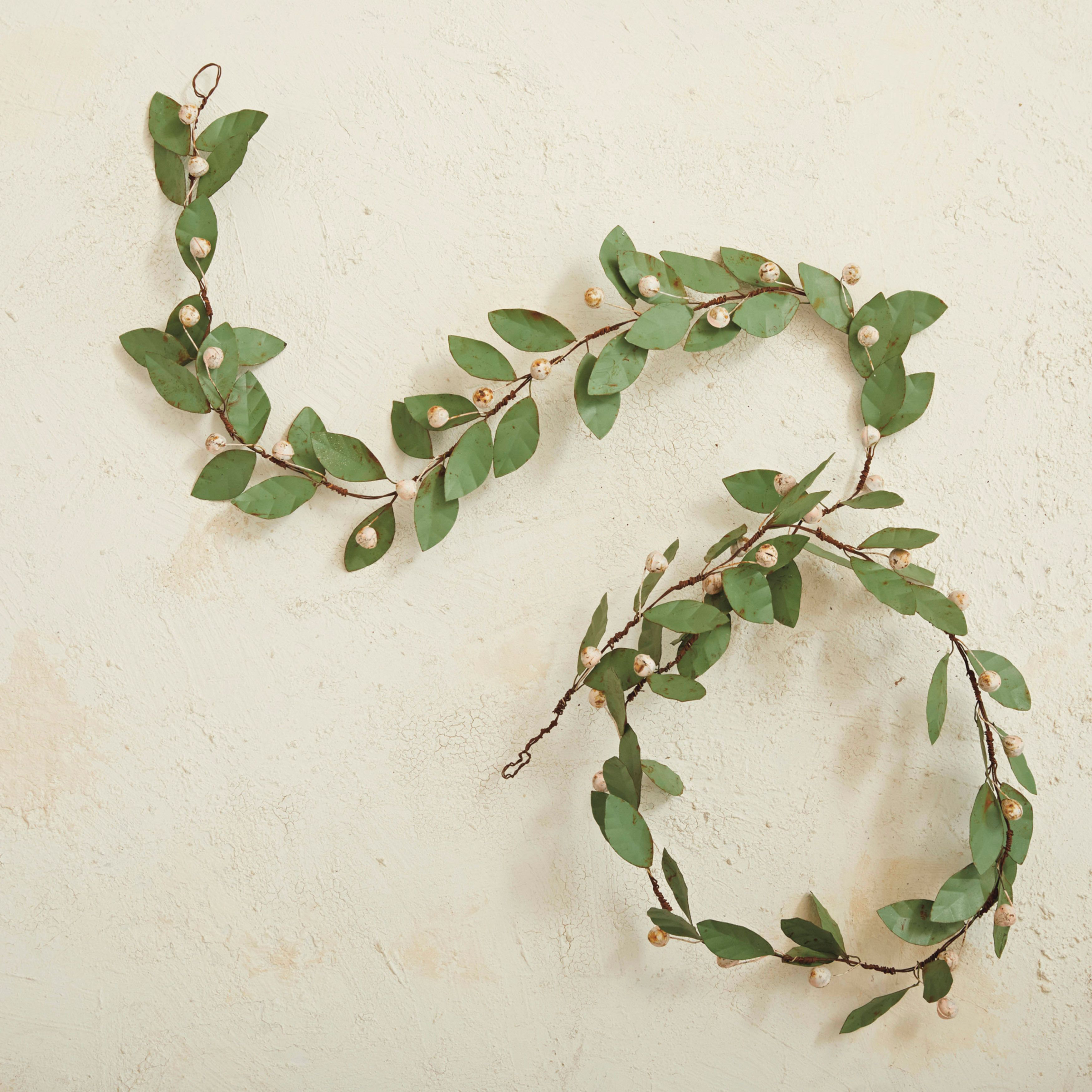 The Holiday Aisle® Painted Metal Leaf And Berry Garland | Wayfair