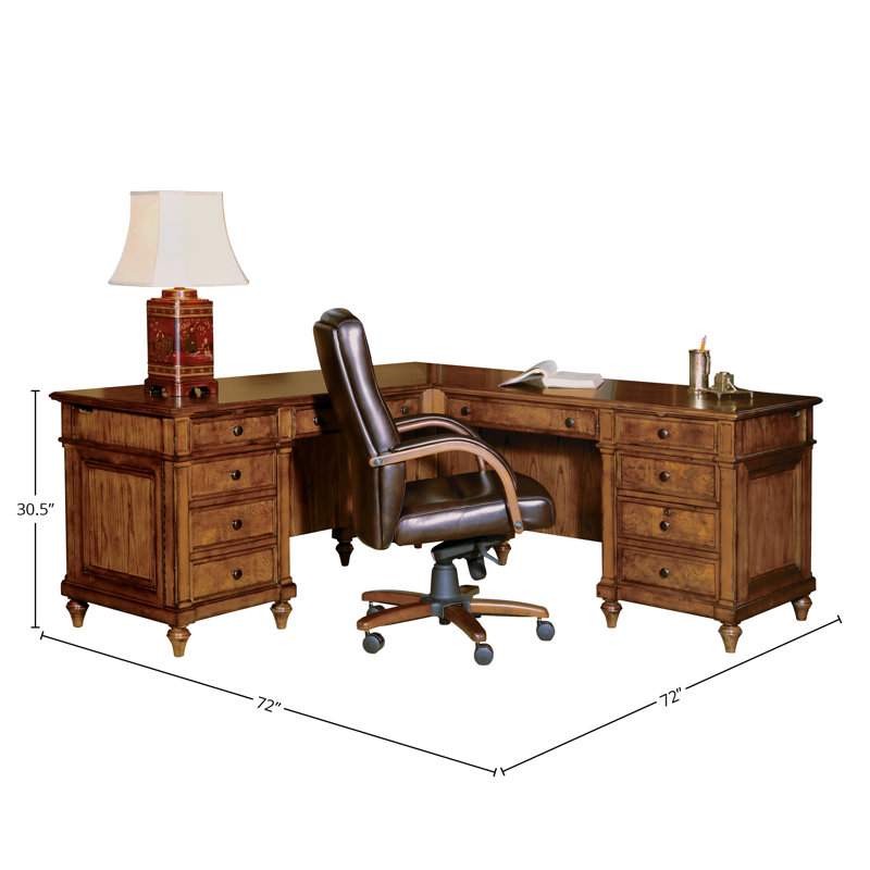 Hekman 72" Wide Executive L-Shaped Desk, Urban Ash Burl Finish | Wayfair