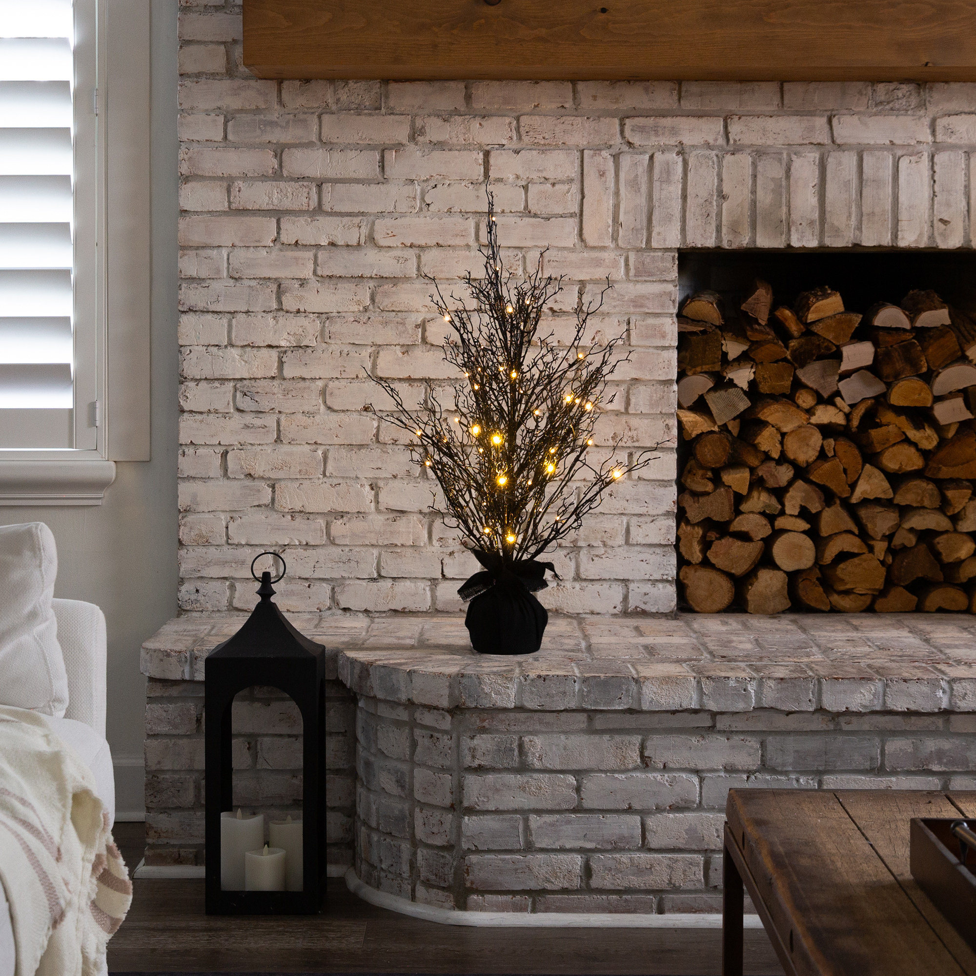 Primrue Pre-Lit Halloween Black Twig Artificial Fall Tree in Burlap ...