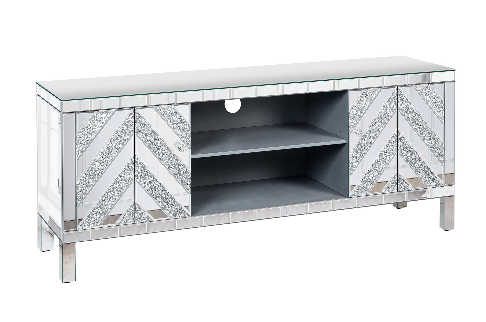 Mercer41 Mirrored TV Stand for 65+ inch TV,Sliver TV Console Table with ...