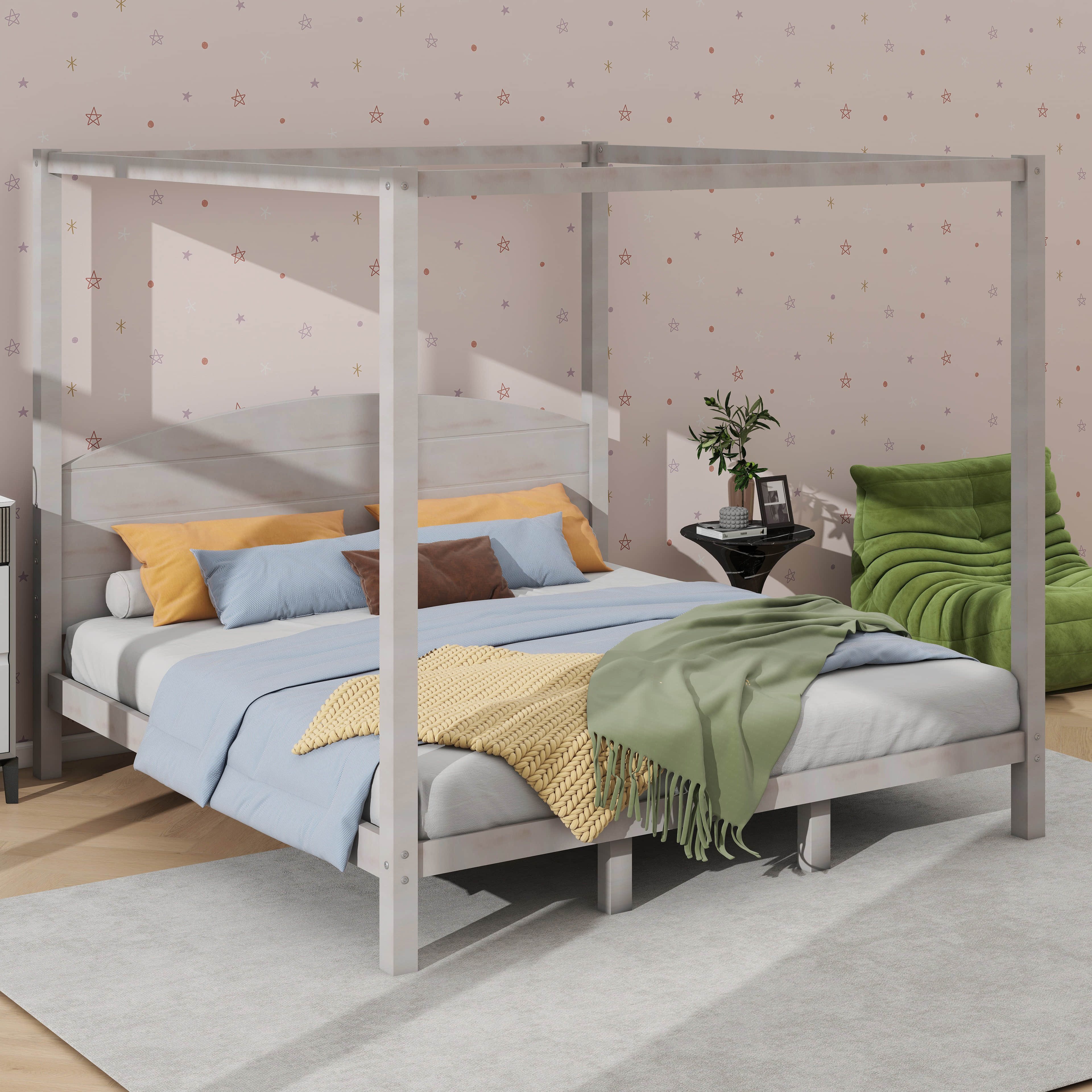 Red Barrel Studio® Grand King-Size Canopy Platform Bed With Headboard ...