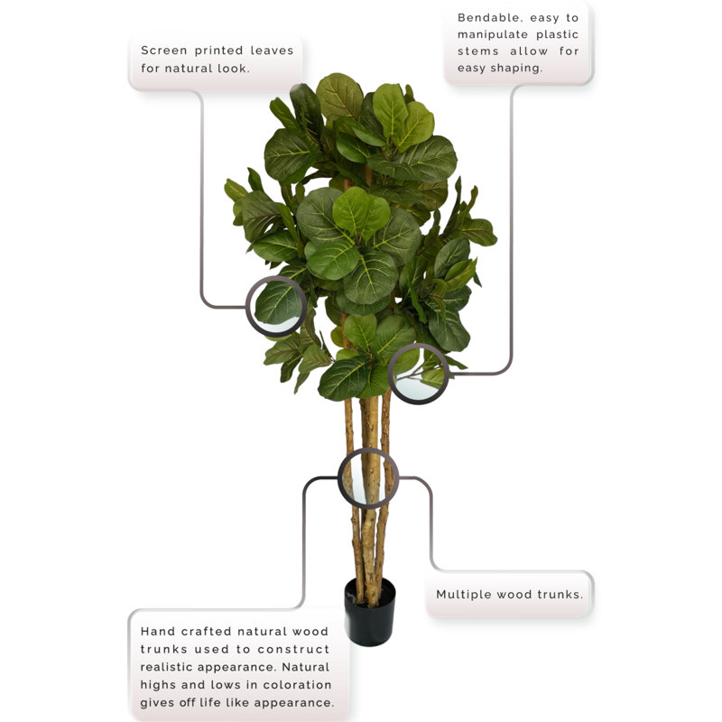 Primrue 6' Artificial Real Touch Fiddle Leaf Fig Tree in Plastic ...