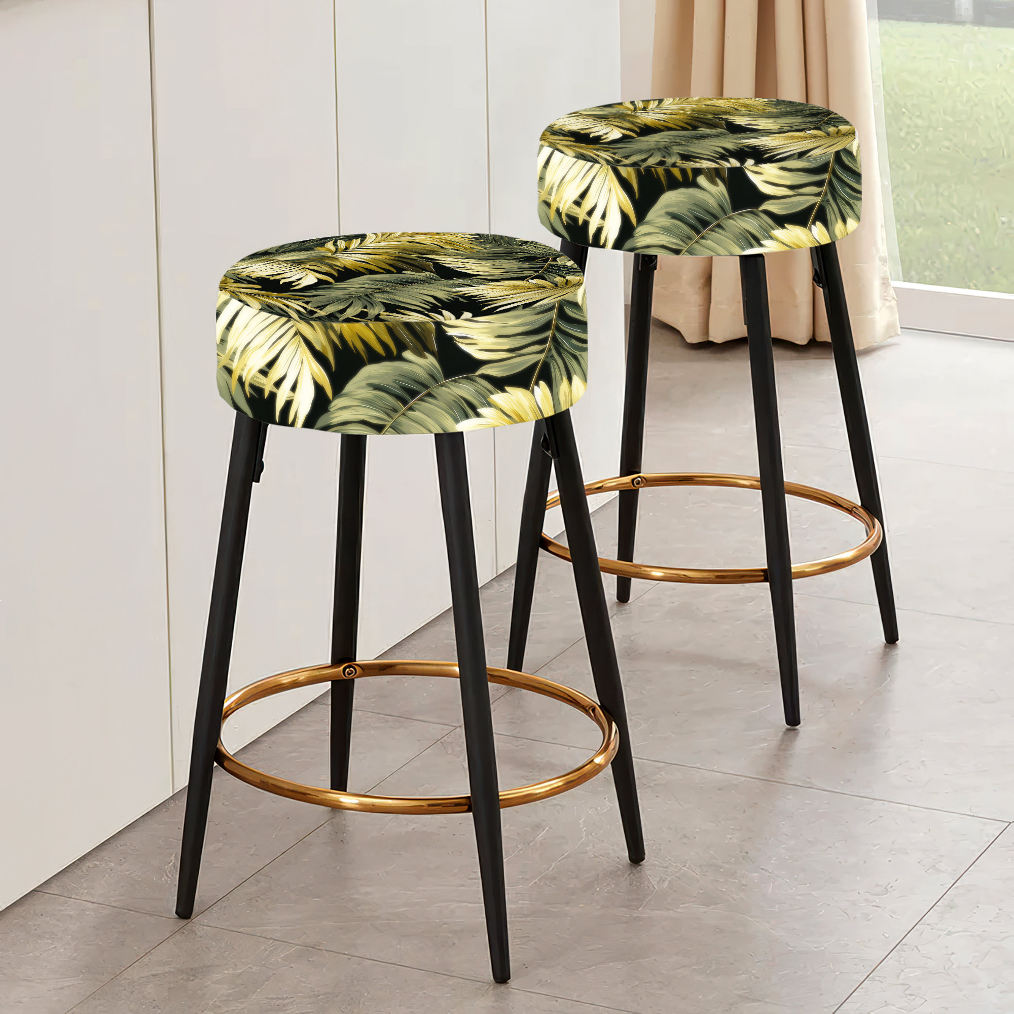 Design Art Palm Shadows Tropical Pattern - Tropical Bar Stools Set Of 2 ...
