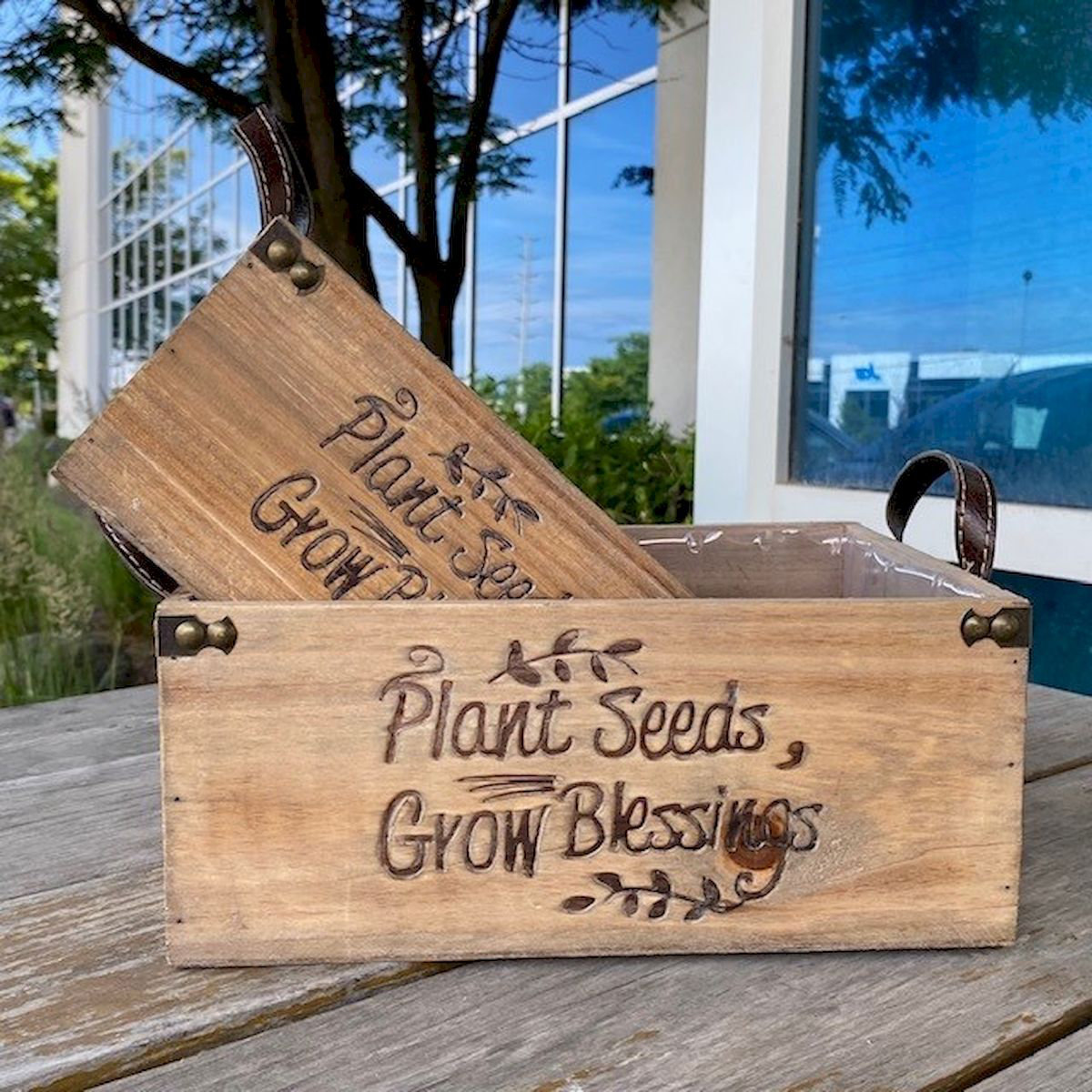 August Grove® Set Of 2 Wood With "Plant Seeds, Grow Blessings" Planters ...