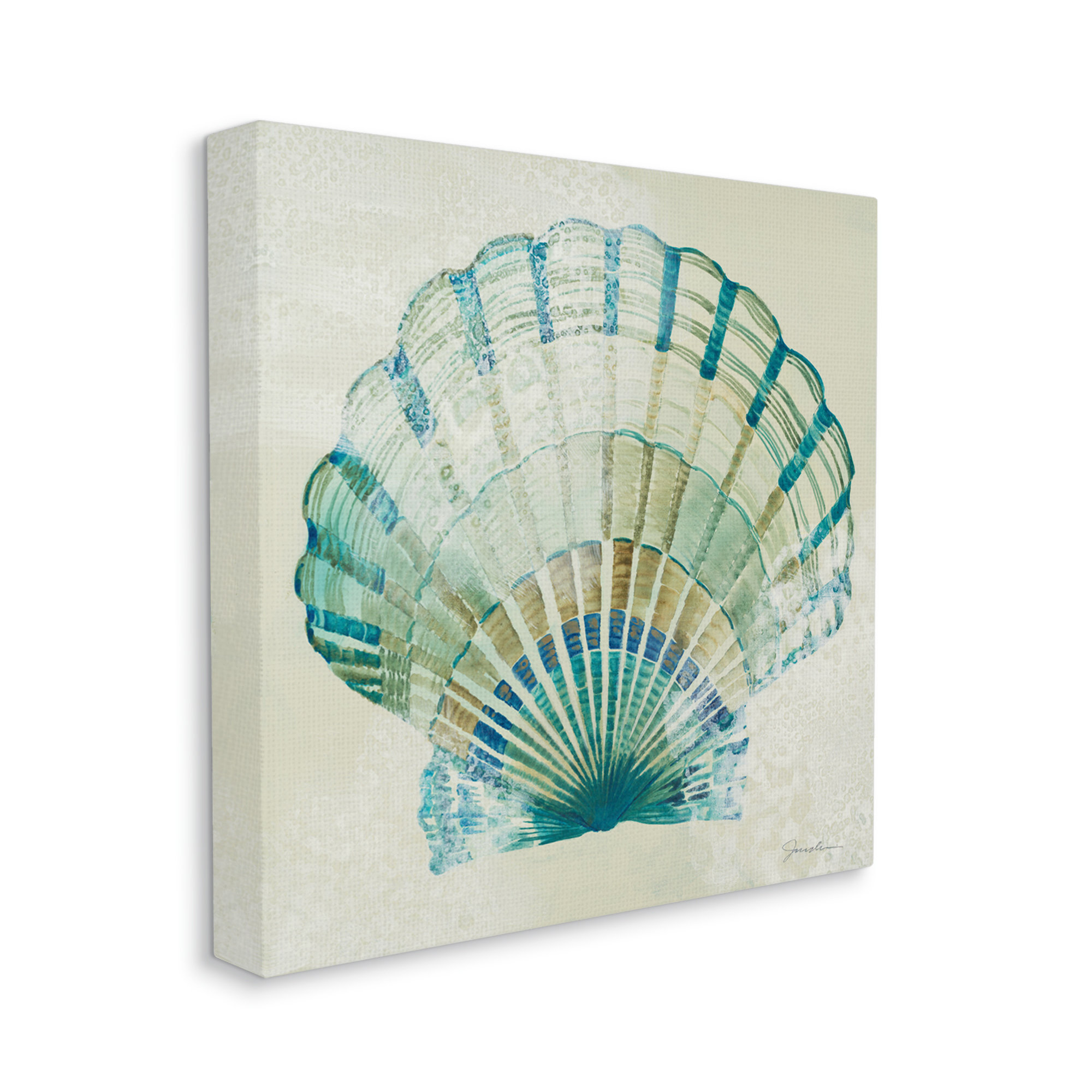 Stupell Industries Muted Blue Clam Shell Canvas Wall Art Design by Liz ...