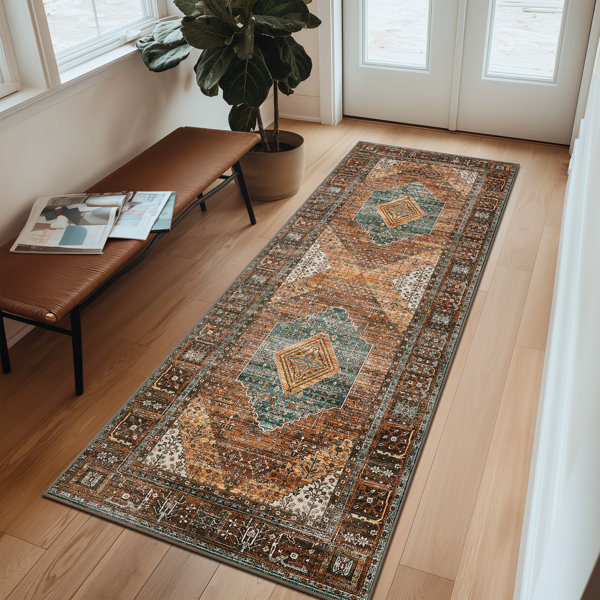 Bungalow Rose Lugar Area Rug Maroon Machine Washable Rug Non Slip Low ...