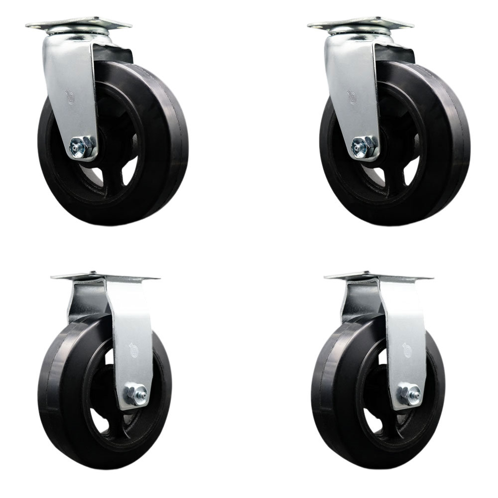 Service Caster 4 Piece Rubber on Cast Iron Caster Set with Roller ...