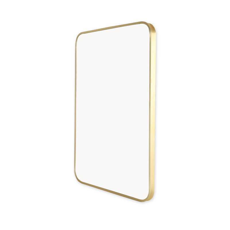 Everly Quinn Roary 27" Gold Rectangle Frame Accent Mirror With Round ...