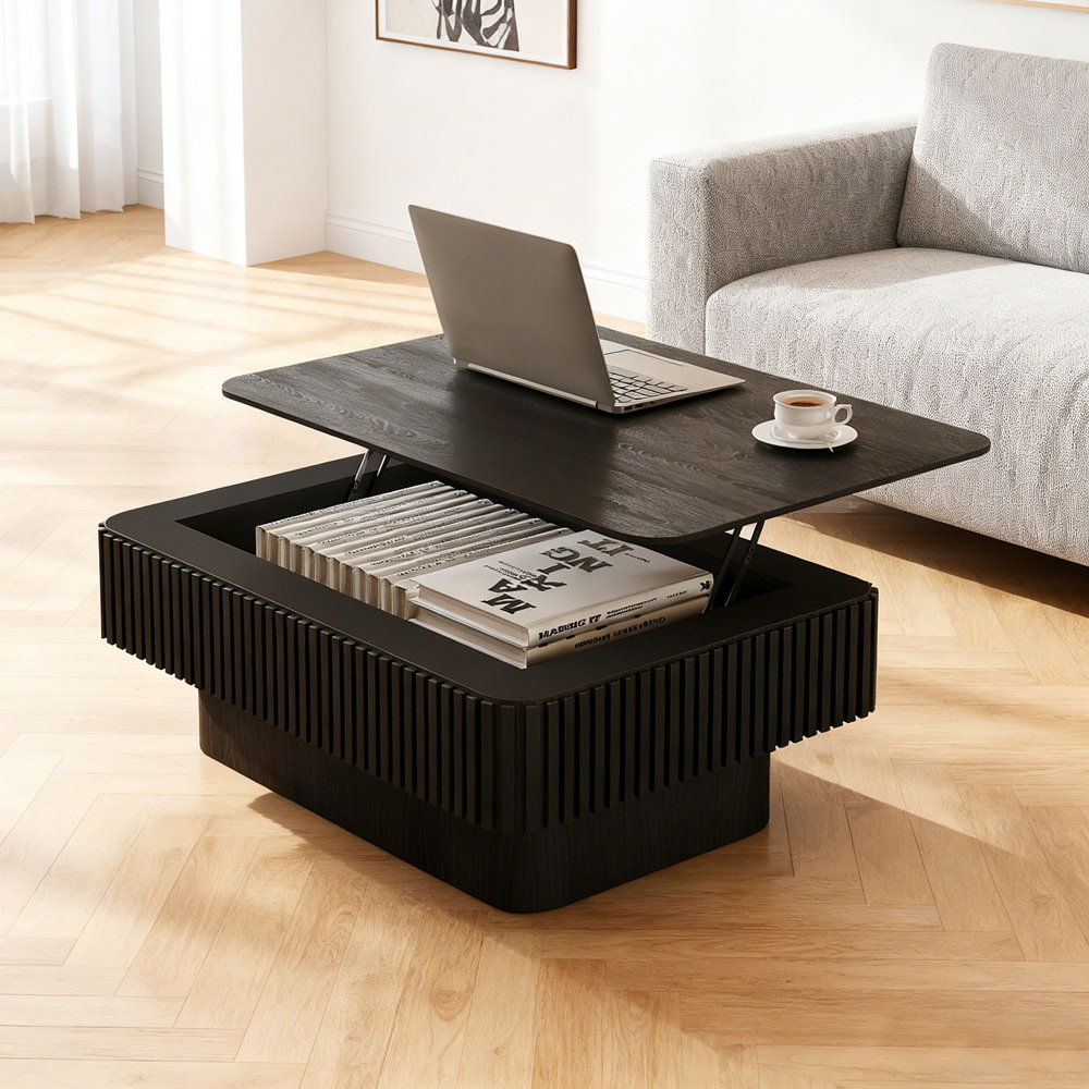 Latitude Run® Fluted Lift-Top Coffee Table With Storage, Adjustable ...