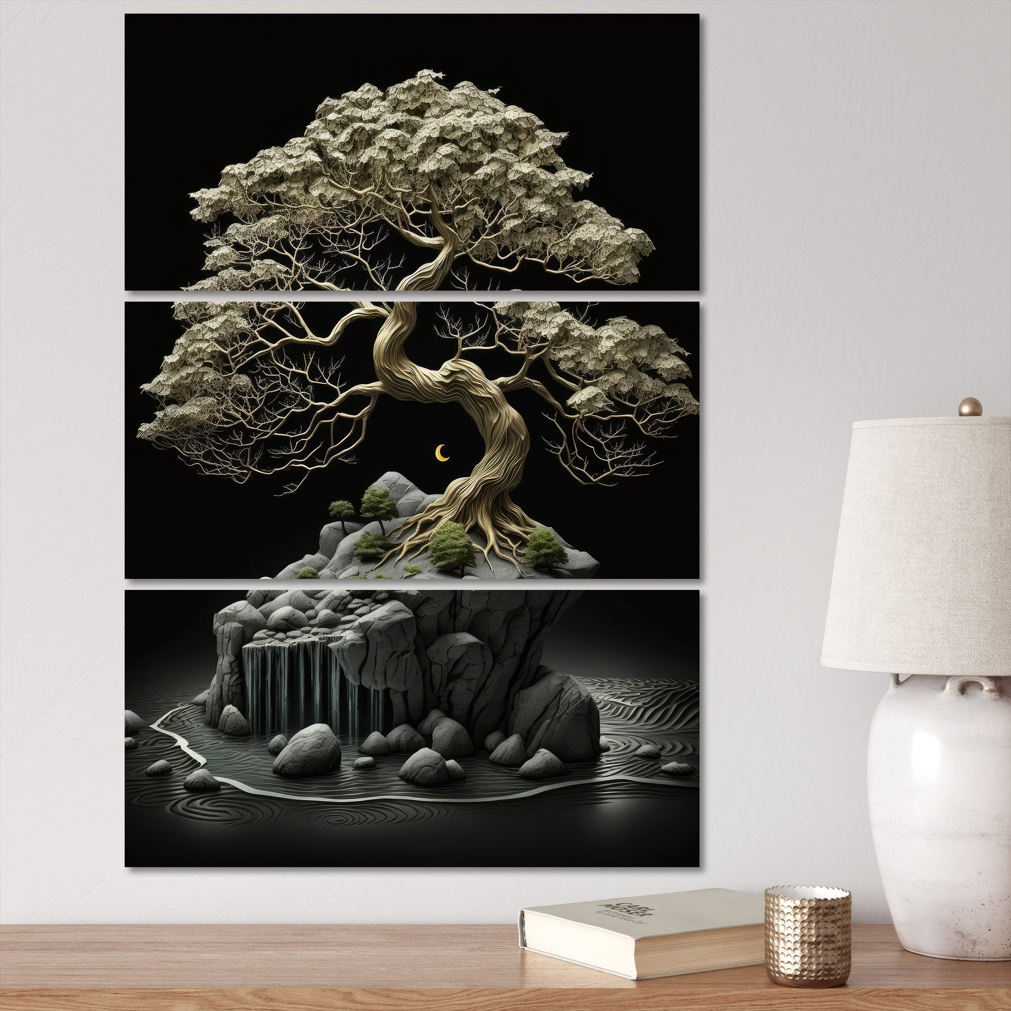 Wildon Home® Bonsai Tree On Rocks I - Tree Bonsai Canvas Wall Art Set ...