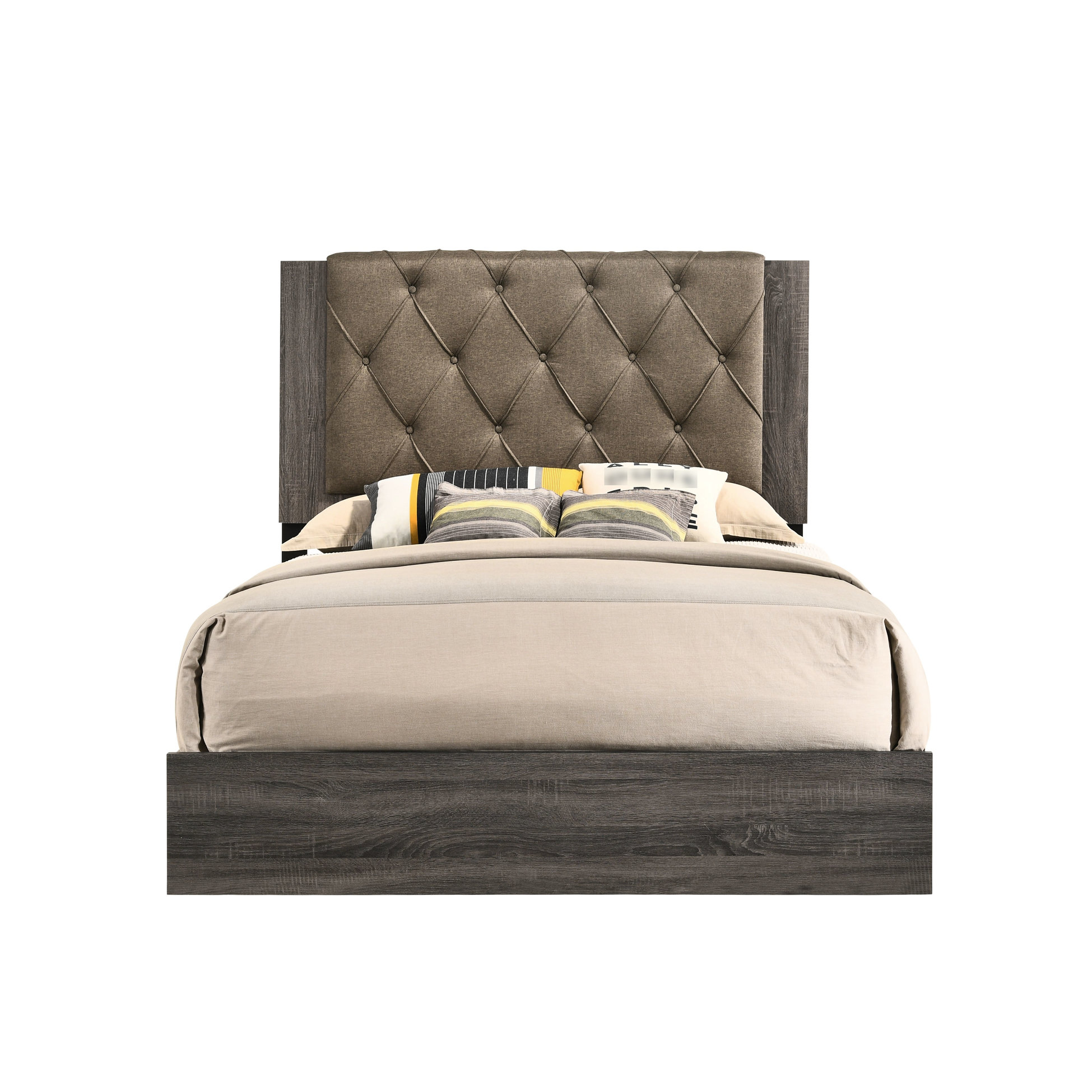Lark Manor™ Panel Bed, Button Fabric, Padded Headboard, Rustic Brown ...