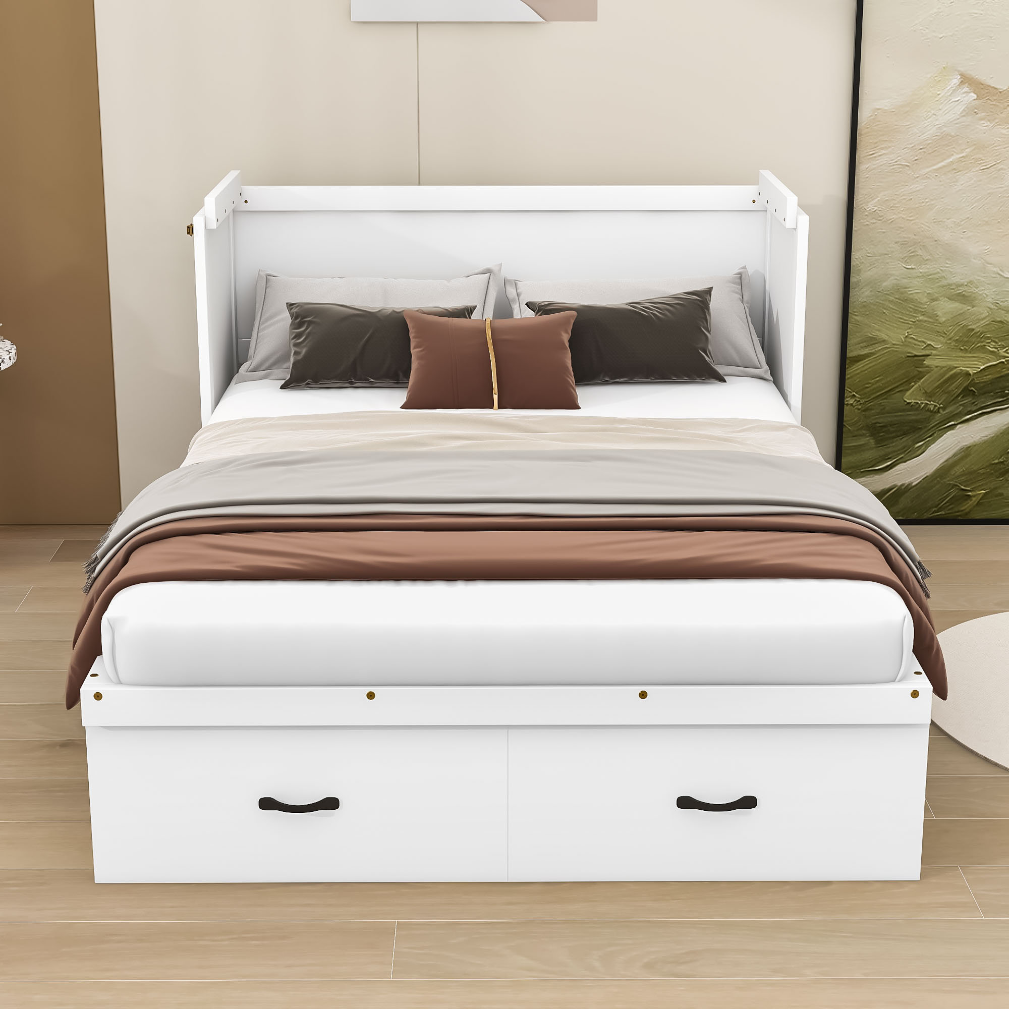 Latitude Run® Macenna Full/Queen Size Wood Murphy Bed with USB Port and ...