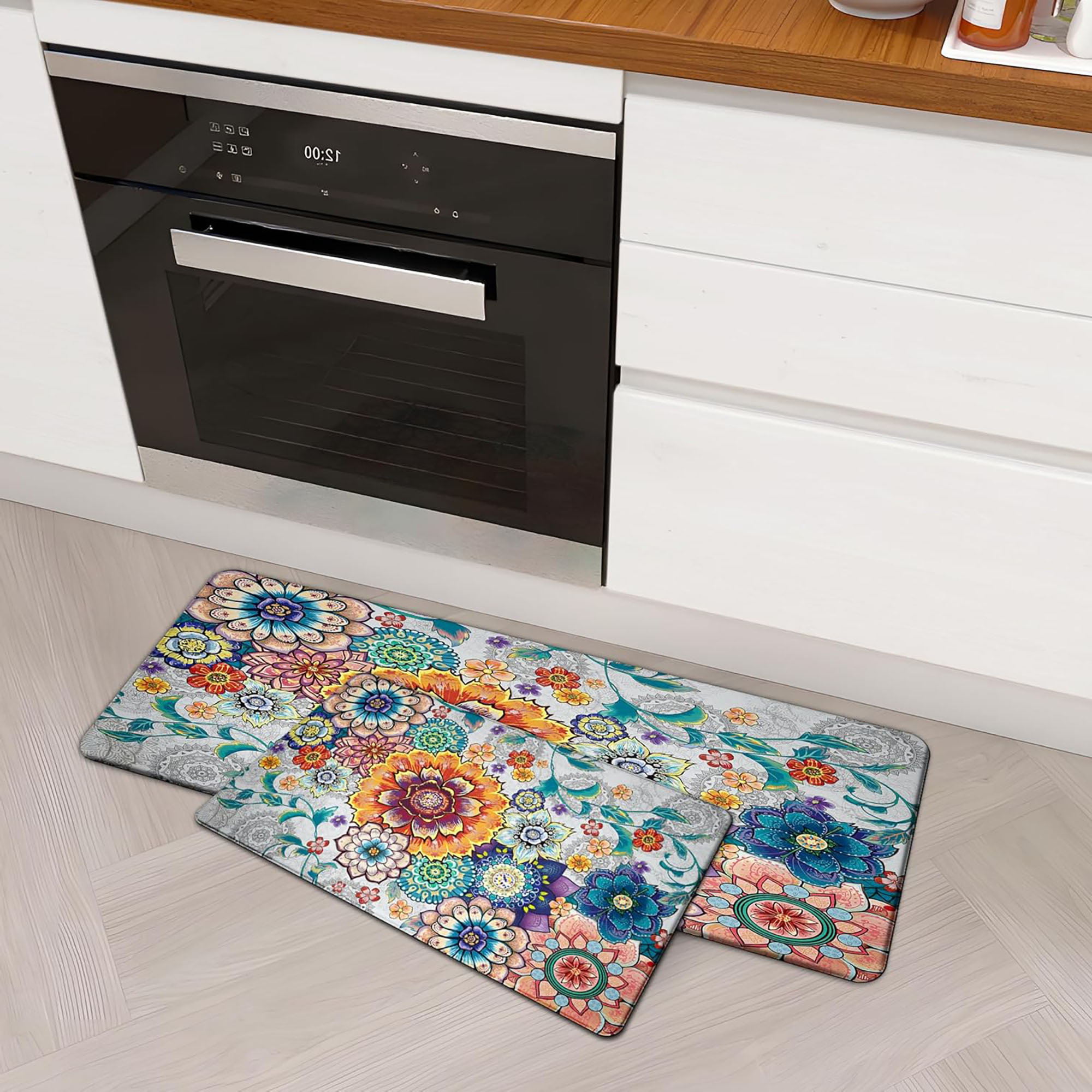 Lark Manor™ Kitchen Rugs Mats 2 Piece,Flowers Anti Fatigue Kitchen Mats ...